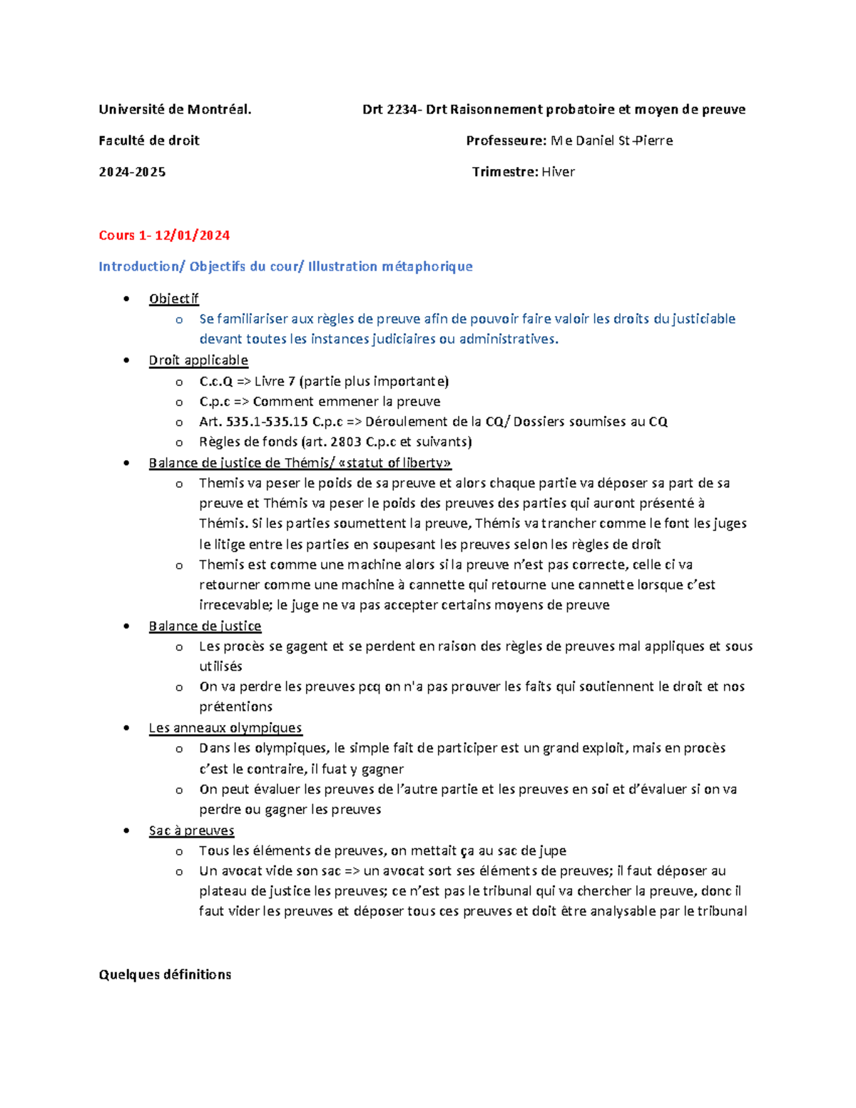 Drt 2234- Drt- Raisonnement probatoire et moyen de preuve- Notes de ...
