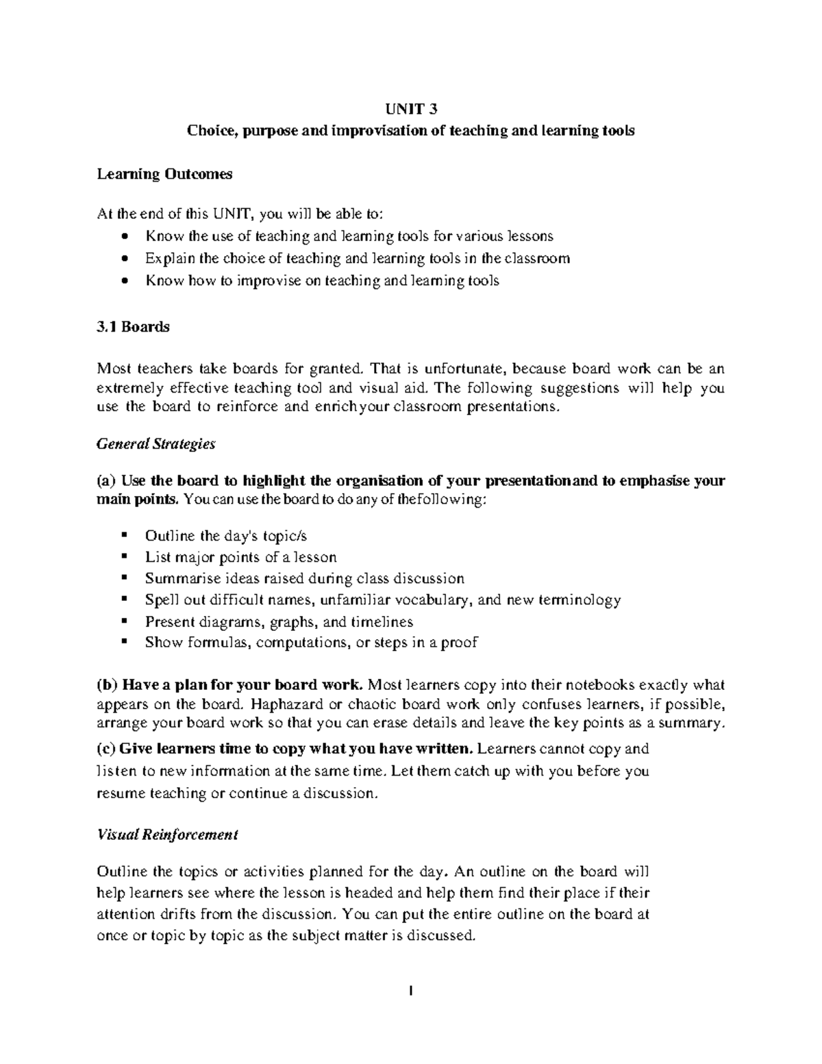 UNIT 3 and 4 - UNIT 3 Choice, purpose and improvisation of teaching and ...