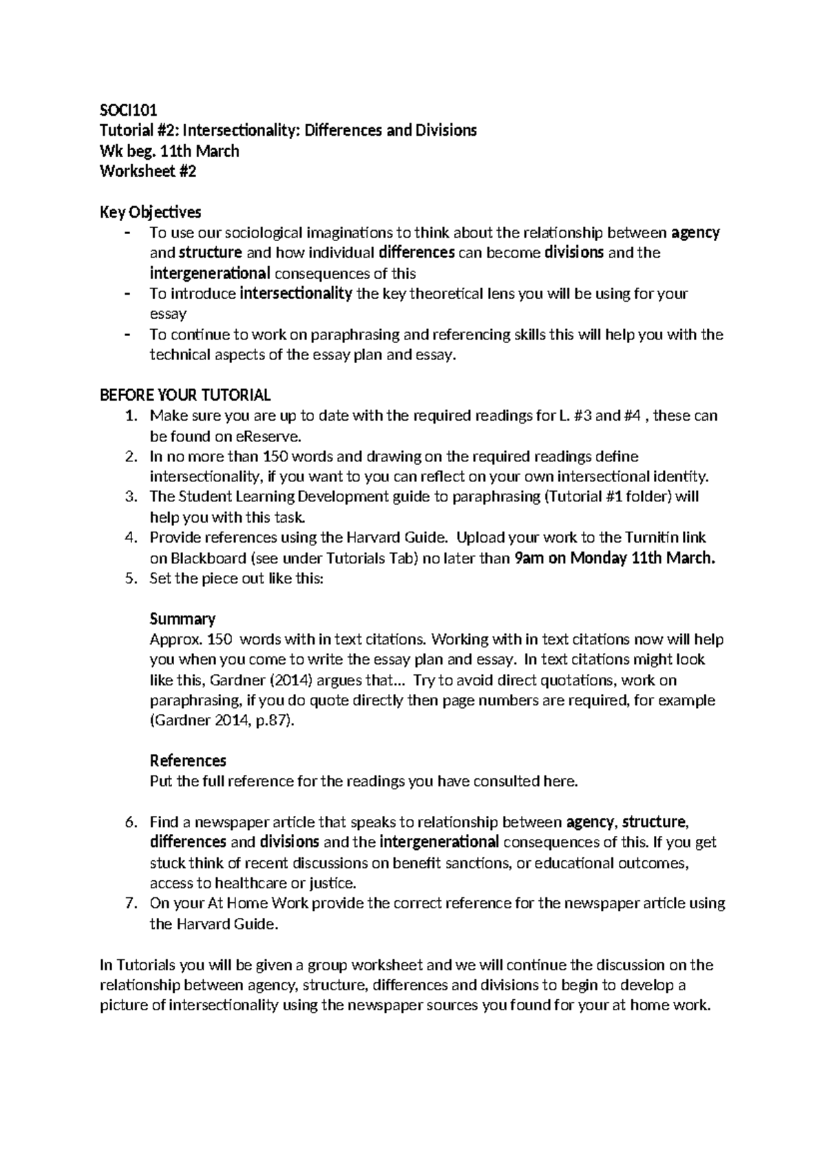 Worksheet 2 soci - SOCI Tutorial #2: Intersectionality: Differences and ...