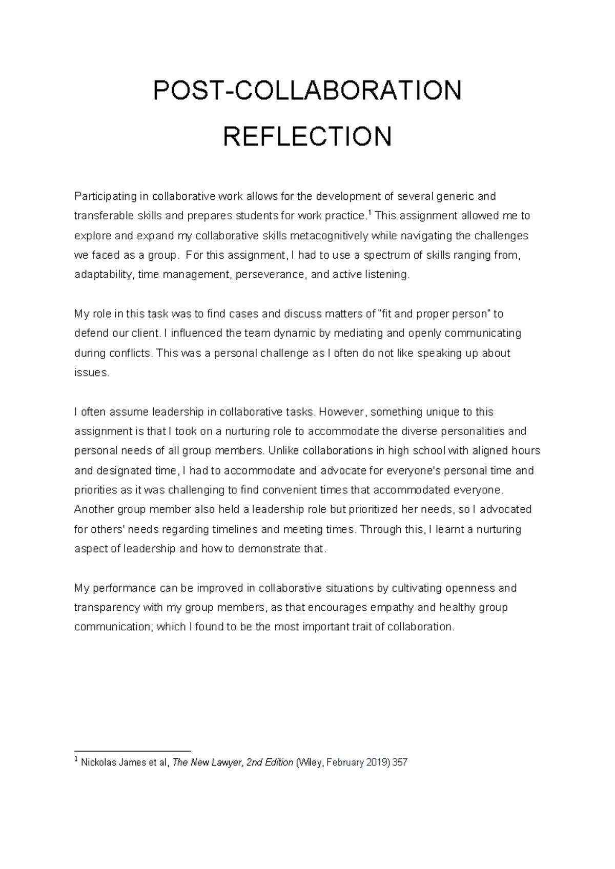 Elj reflection - POST-COLLABORATION REFLECTION Participating in ...