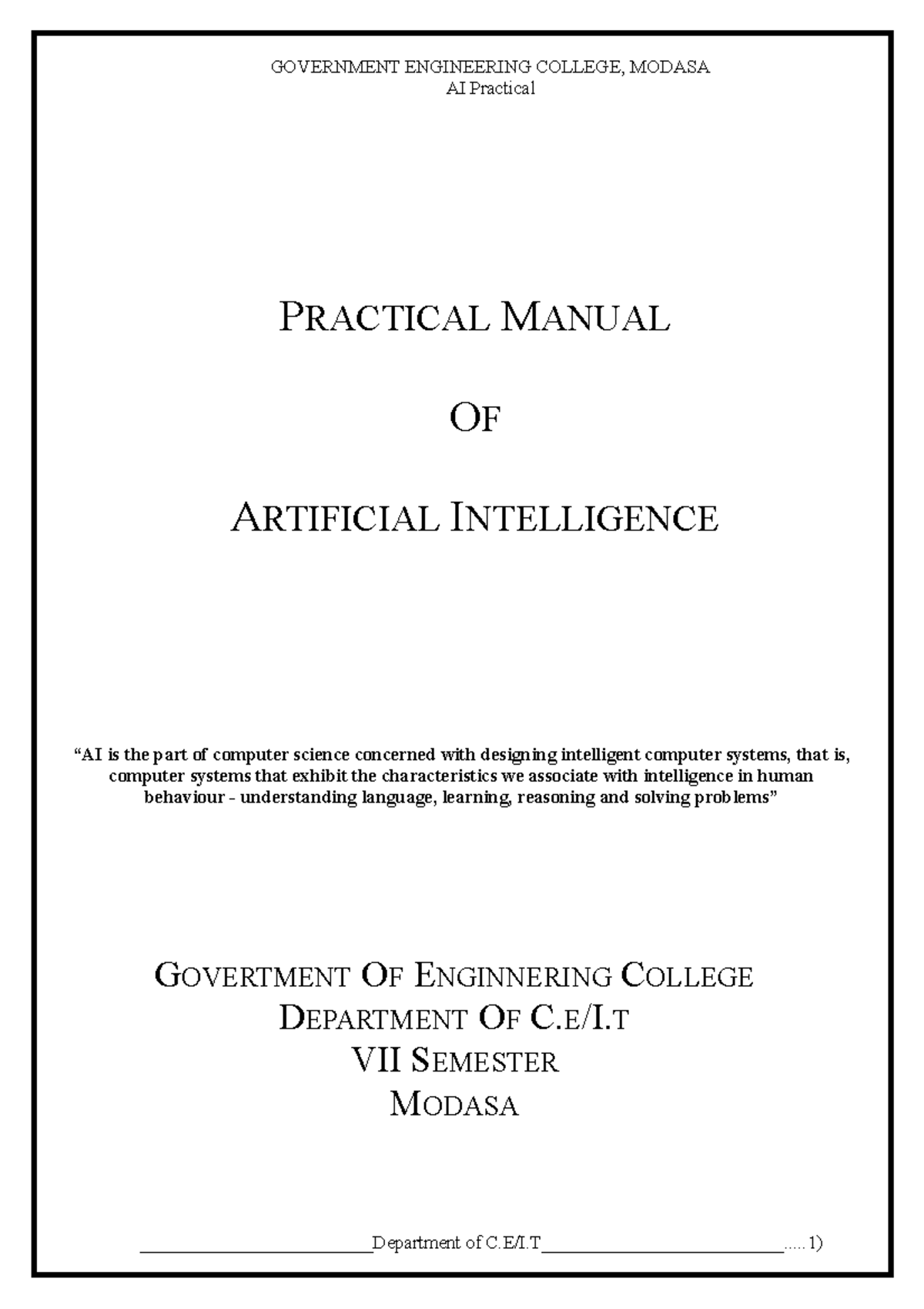 Fdocuments - ..... - AI Practical PRACTICAL MANUAL OF ARTIFICIAL ...