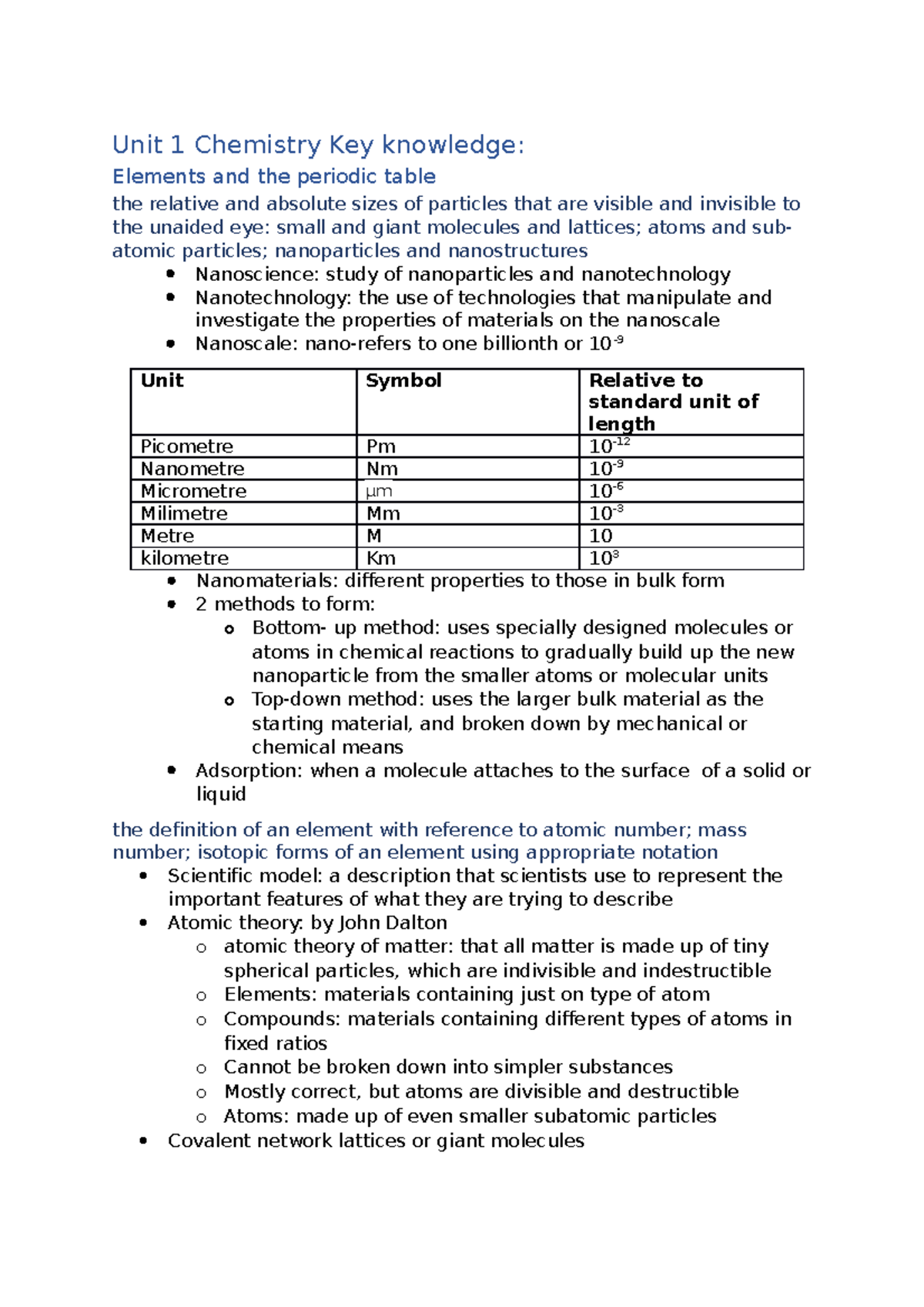 Chemistry U1 - vce - Unit 1 Chemistry Key knowledge: Elements and the ...