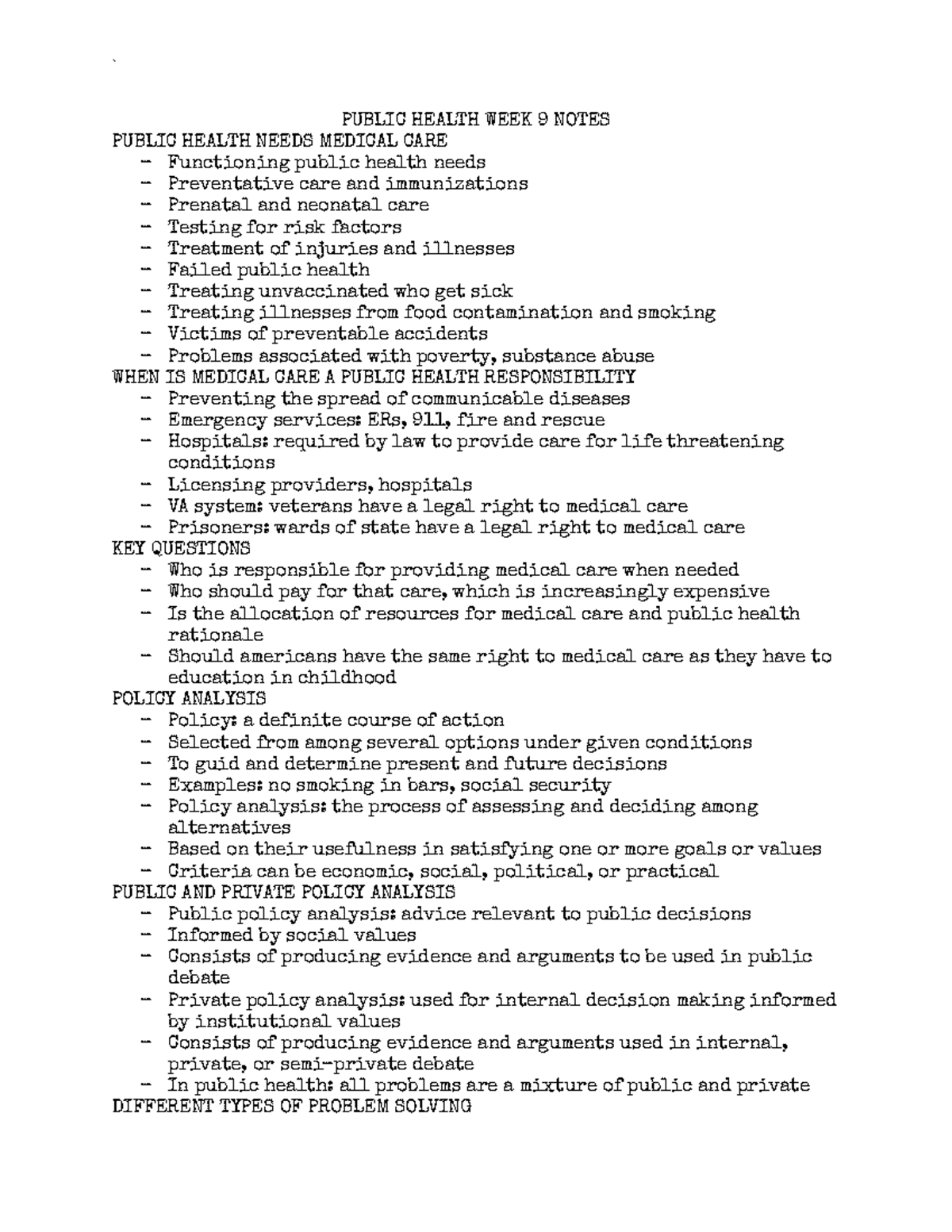 Public Health WEEK 9 Notes - PUBLIC HEALTH WEEK 9 NOTES PUBLIC HEALTH ...