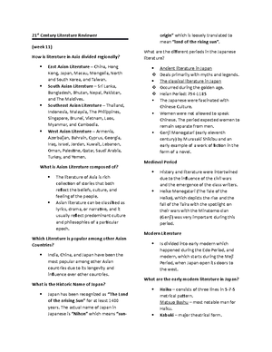 Timeline of the Philippine Literature - 21st Century Literature - Studocu
