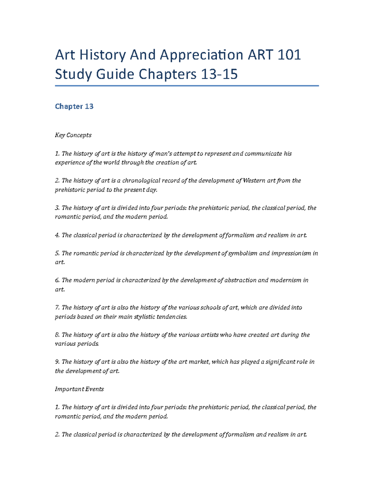 Art History And Appreciation ART 101 Study Guide Chapters 13-15 - The ...
