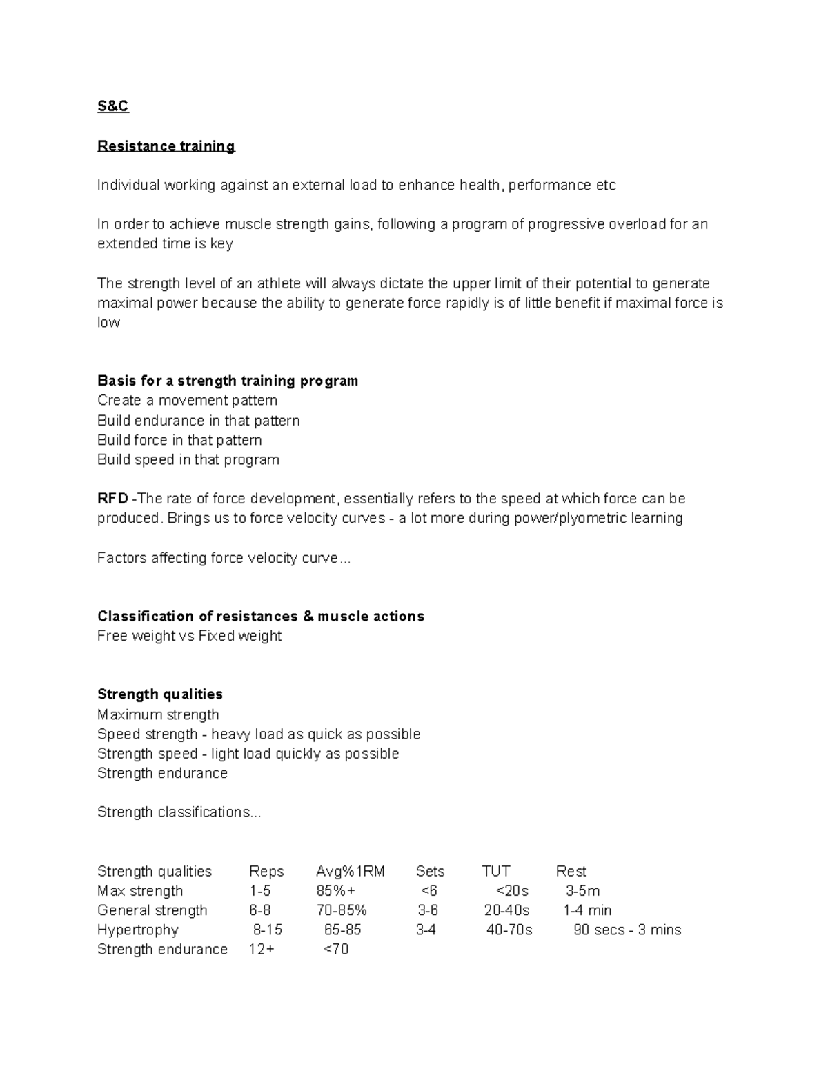 Strength and conditioning - Resistance training - S&C Resistance ...