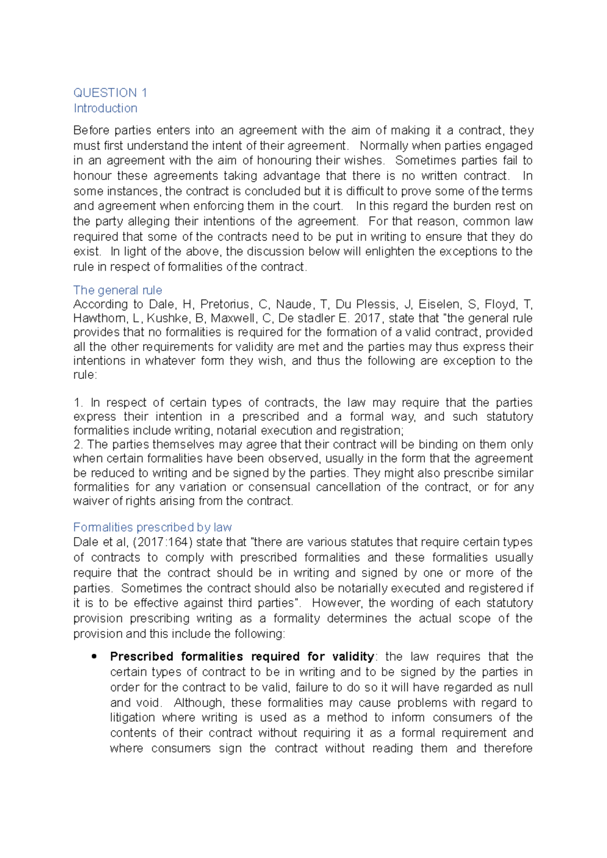 LCN301 LAW OF Contract - QUESTION 1 Introduction Before parties enters into an agreement with ...