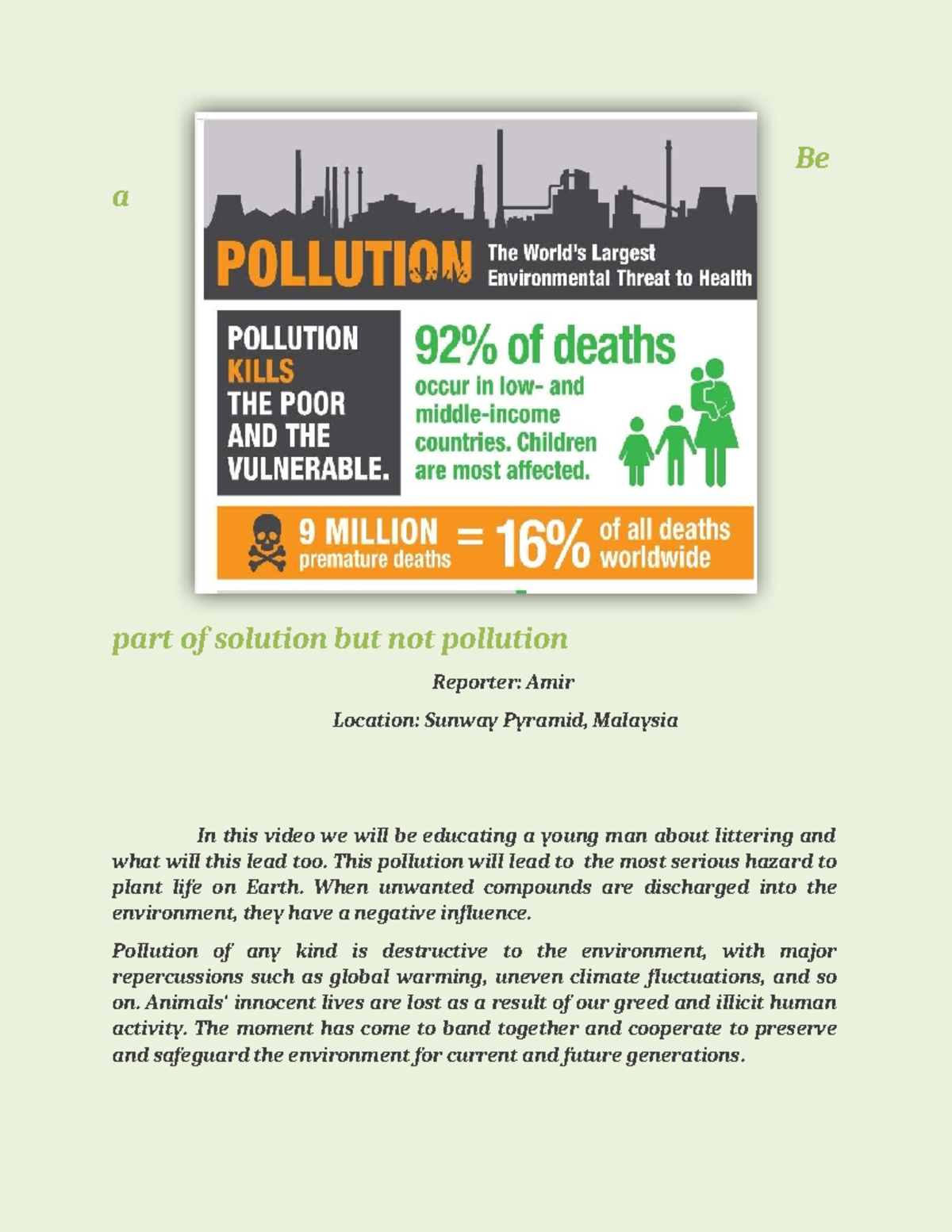 Pollution video - ....................................... - Be a part ...