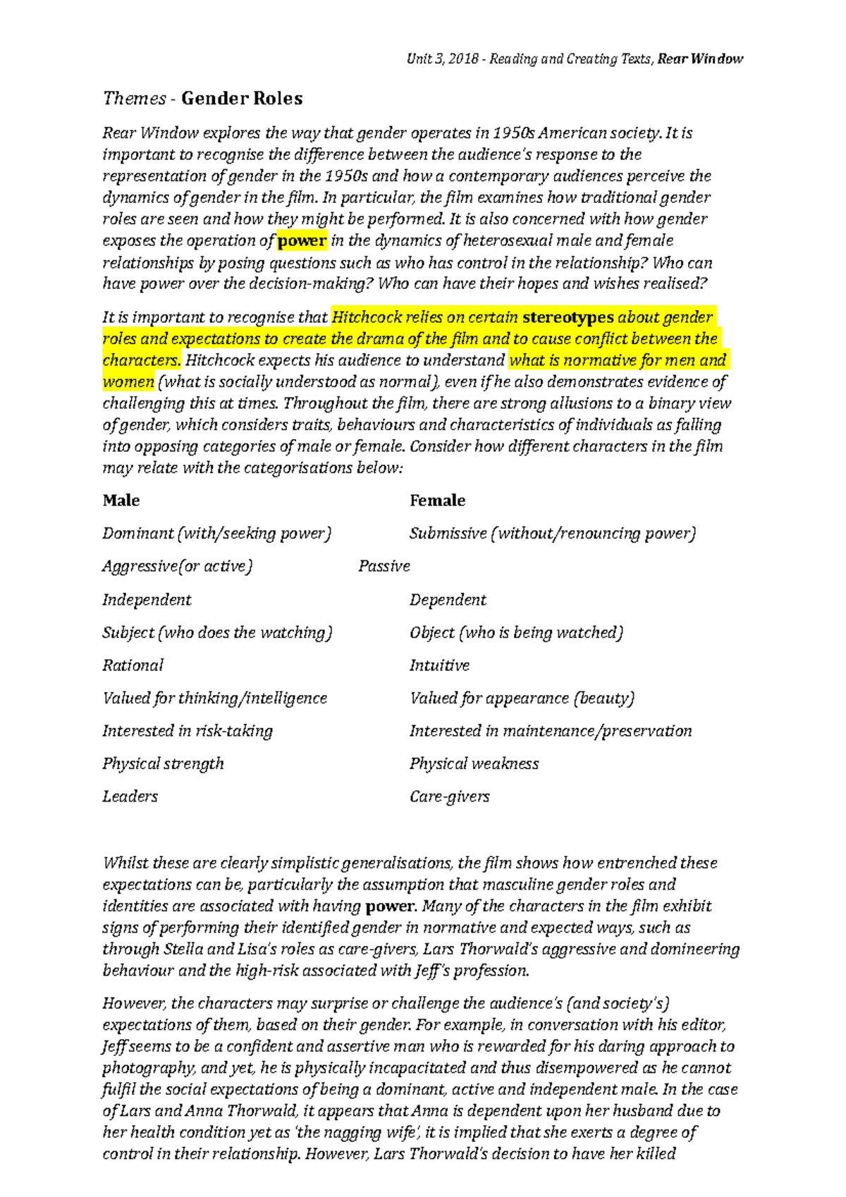 Rear Window - Themes - VBC notes - Themes - Gender Roles Rear Window ...