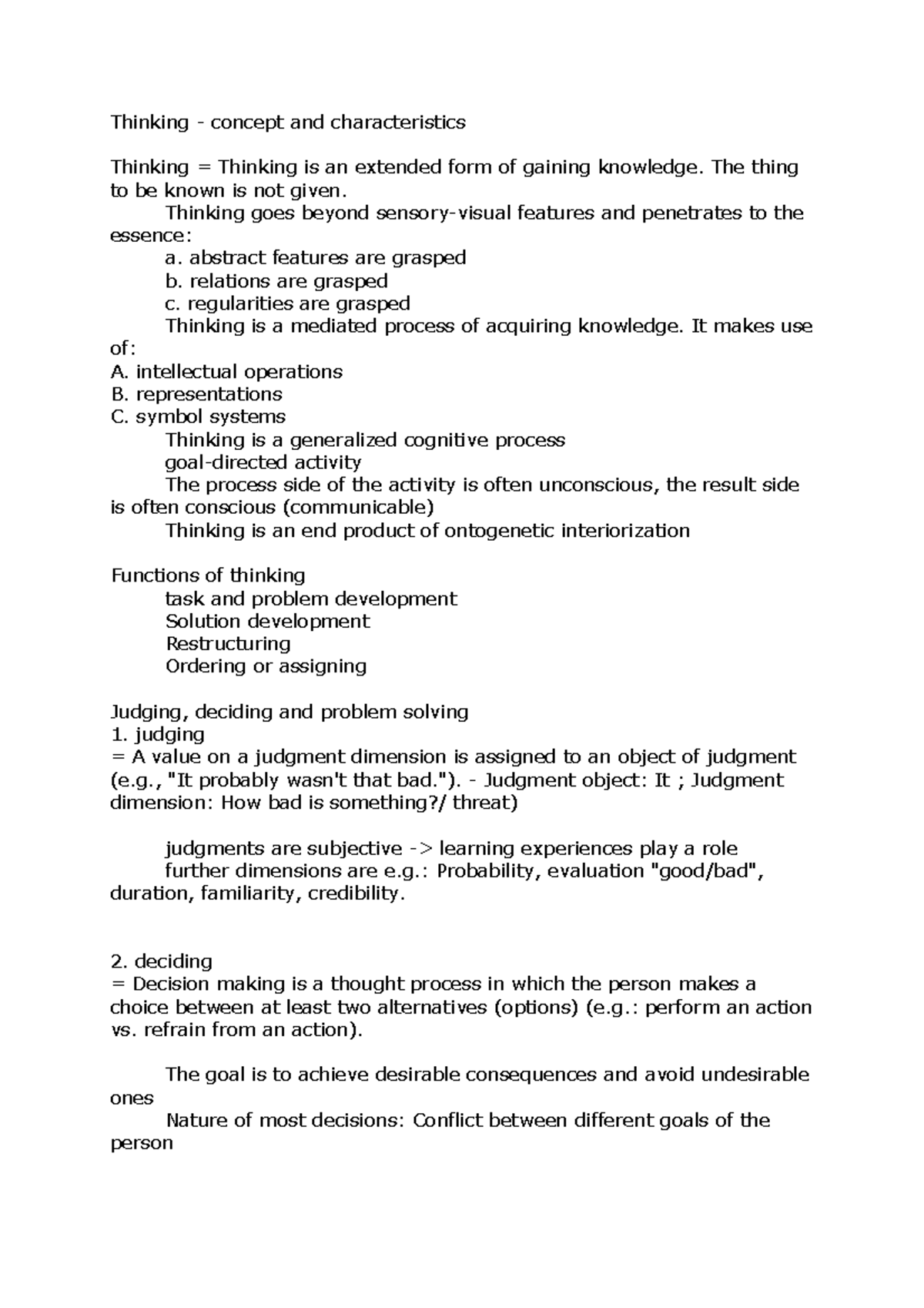 Thinking - Psycho Notes - Thinking - concept and characteristics ...