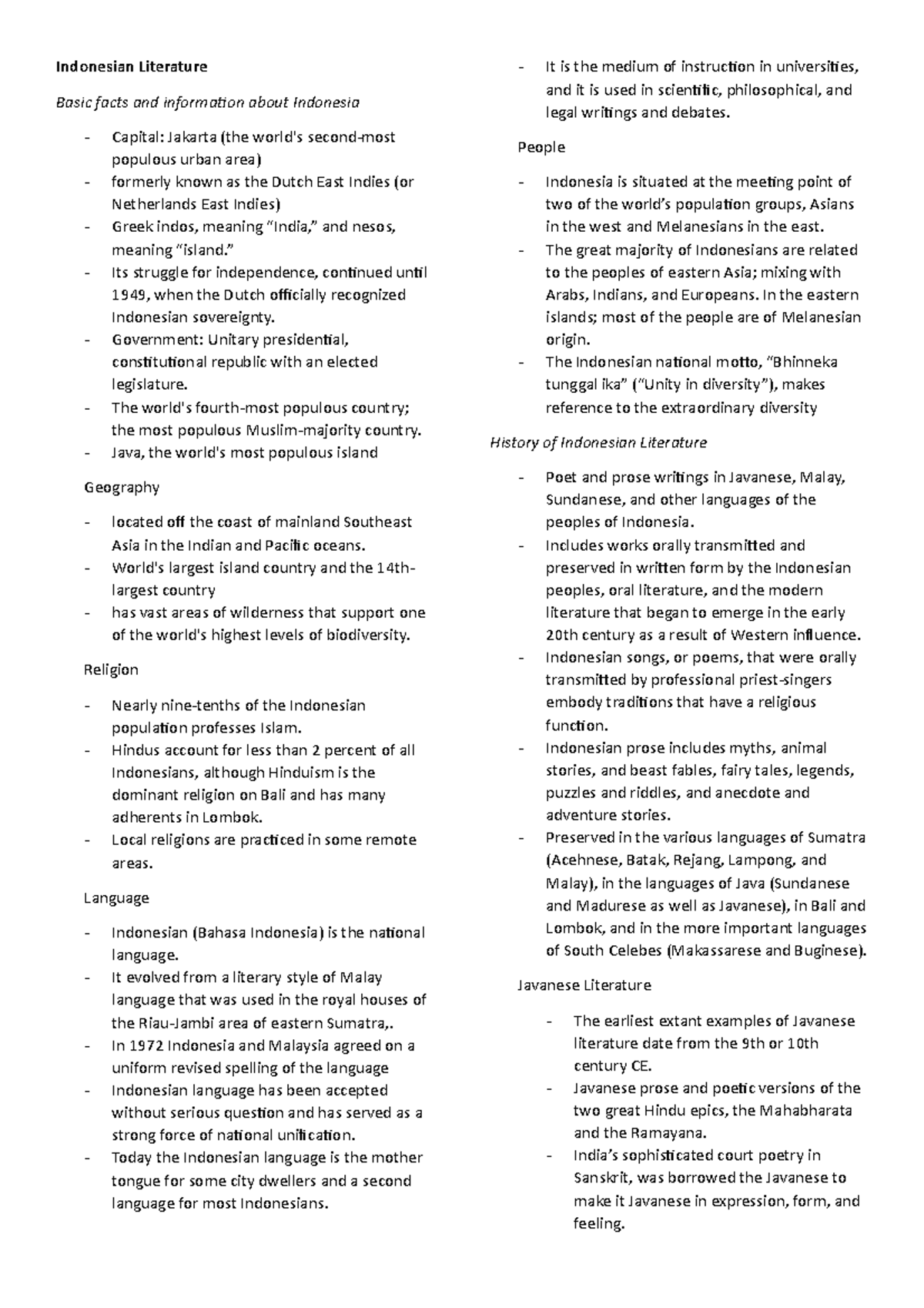 Alit Indonesian Literature Indonesian Literature Basic Facts And