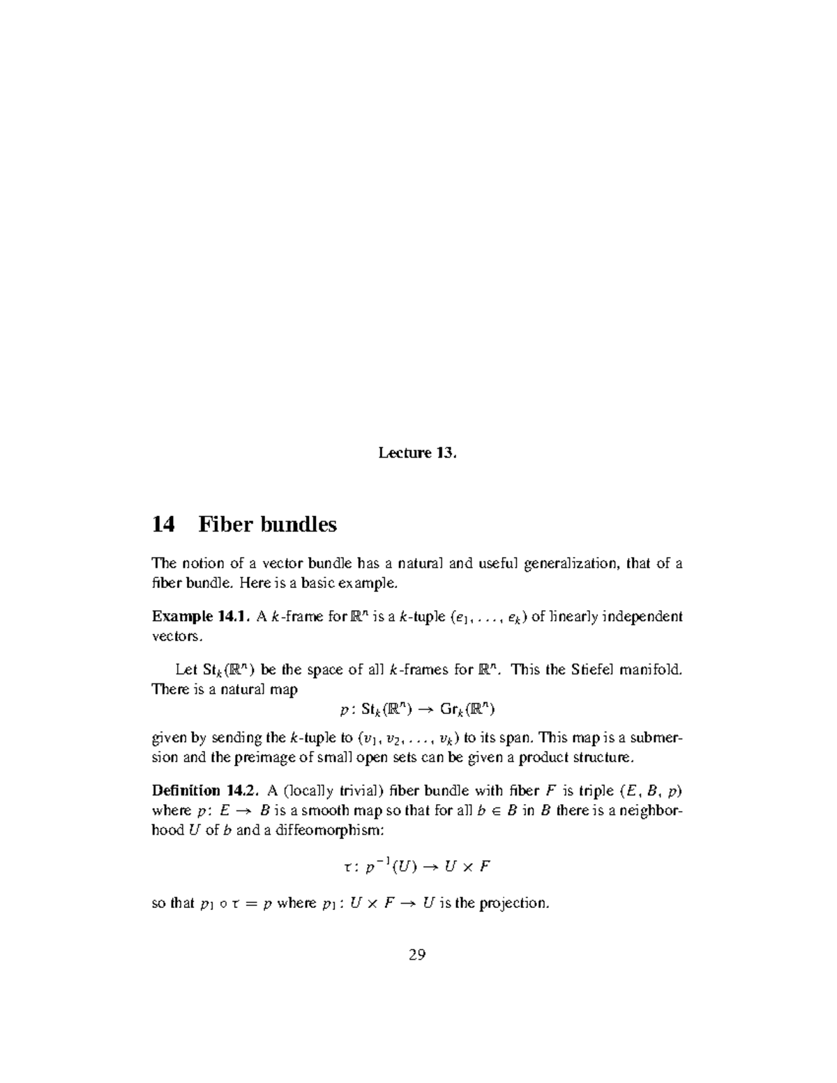 Lecture 13 Fiber Bundles - Lecture 13. 14 Fiber bundles The notion of a ...