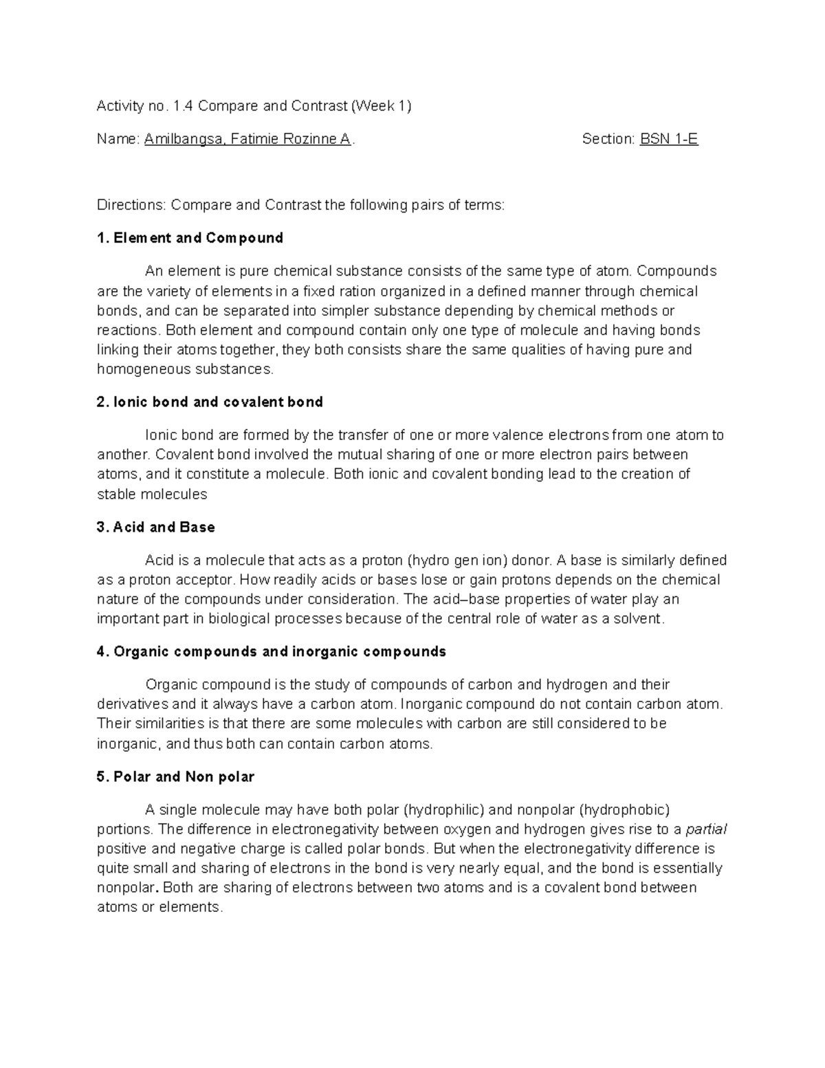 Compare and Contrast - Activity no. 1 Compare and Contrast (Week 1 ...