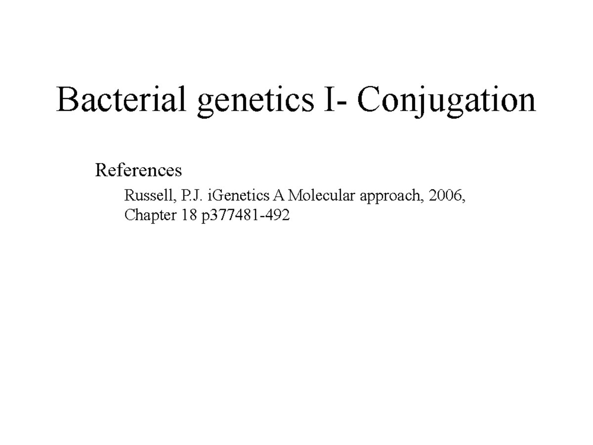 Pratique - Bacterial genetics I- Conjugation (revision) - Bacterial ...