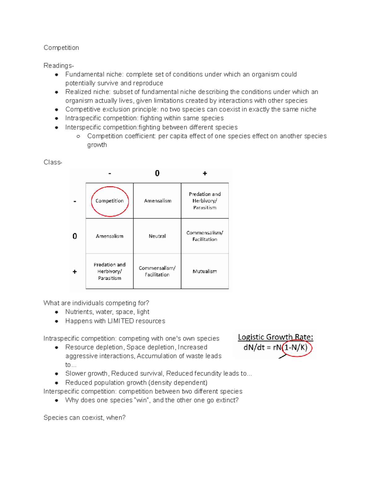 Unit 4 Bio 201 - Lecture notes and diagrams - Competition Readings ...
