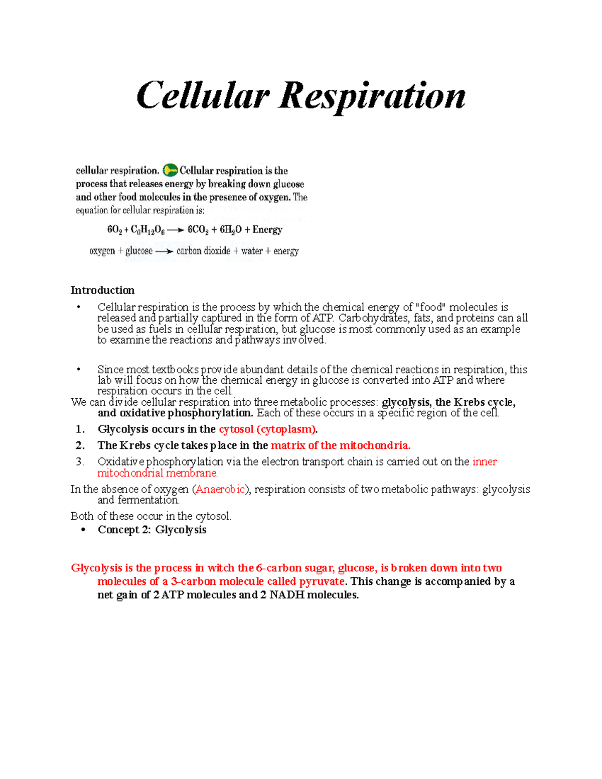 BIO 1101 - LAB 9 - Lecture notes LAB 9 - Cellular Respiration ...