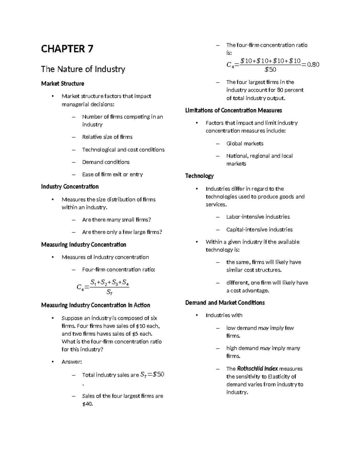 Mageco Notes - CHAPTER 7 The Nature of Industry Market Structure ...