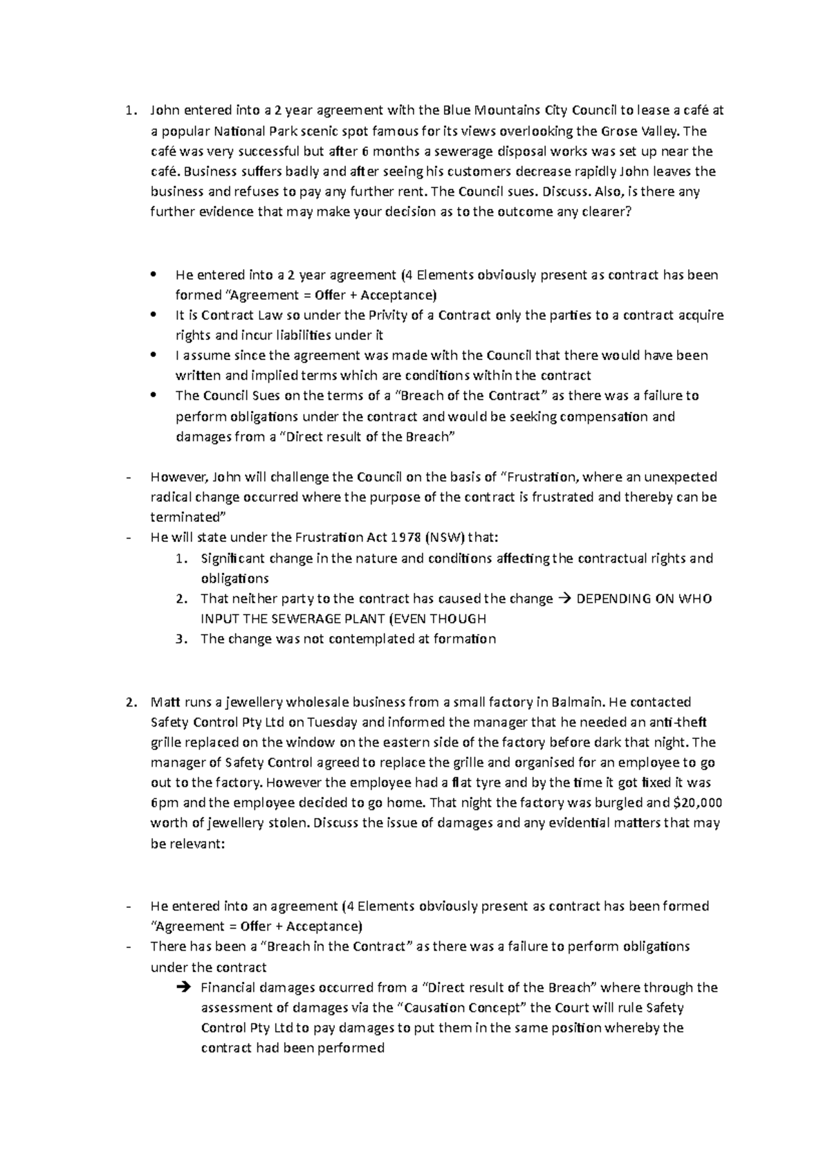 Week 4 tutorial questions and answers law - John entered into a 2 year ...