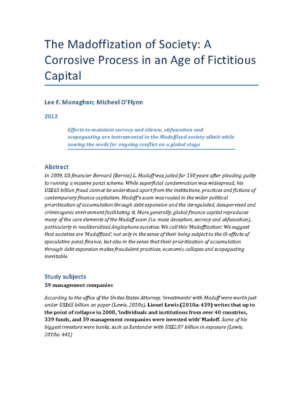 The Madoffization of Society A Corrosive Process in an Age of ...