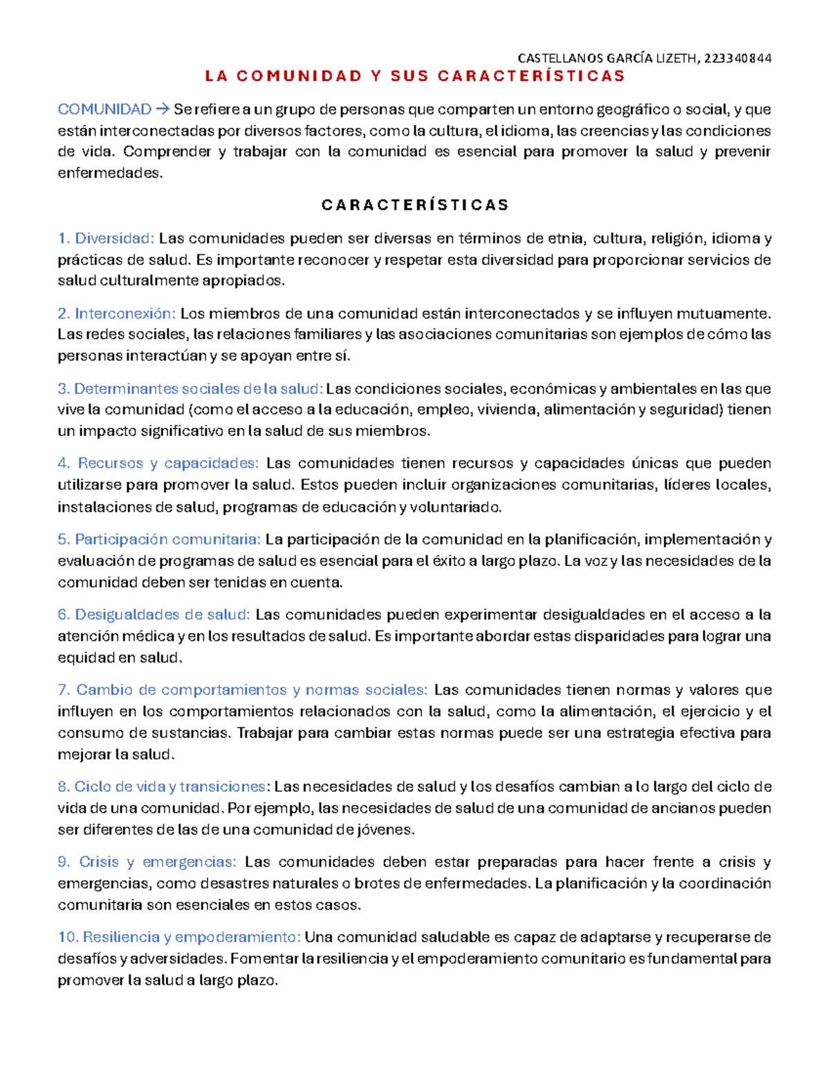 L A C O M U N I D A D Y S U S C A R A C T E R Í S T I C A S ...