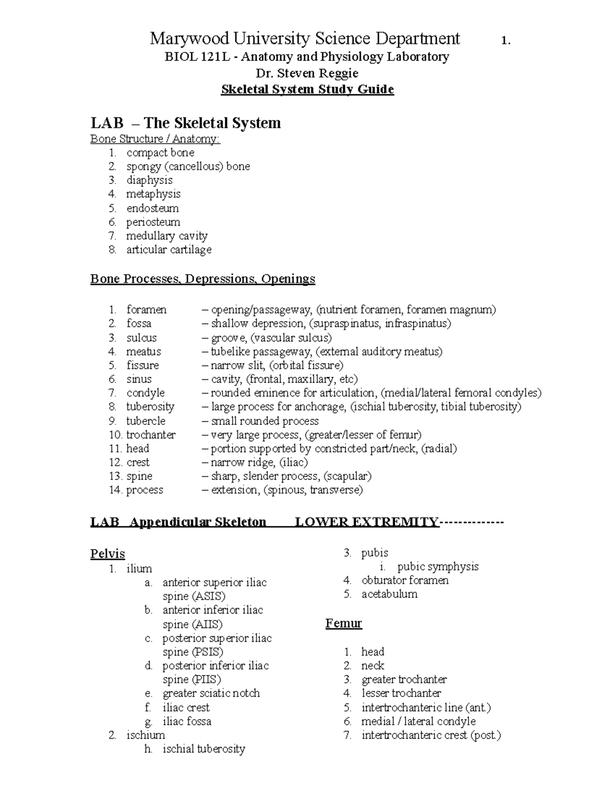 Skeletal System Study Guide - Marywood University Science Department 1 ...
