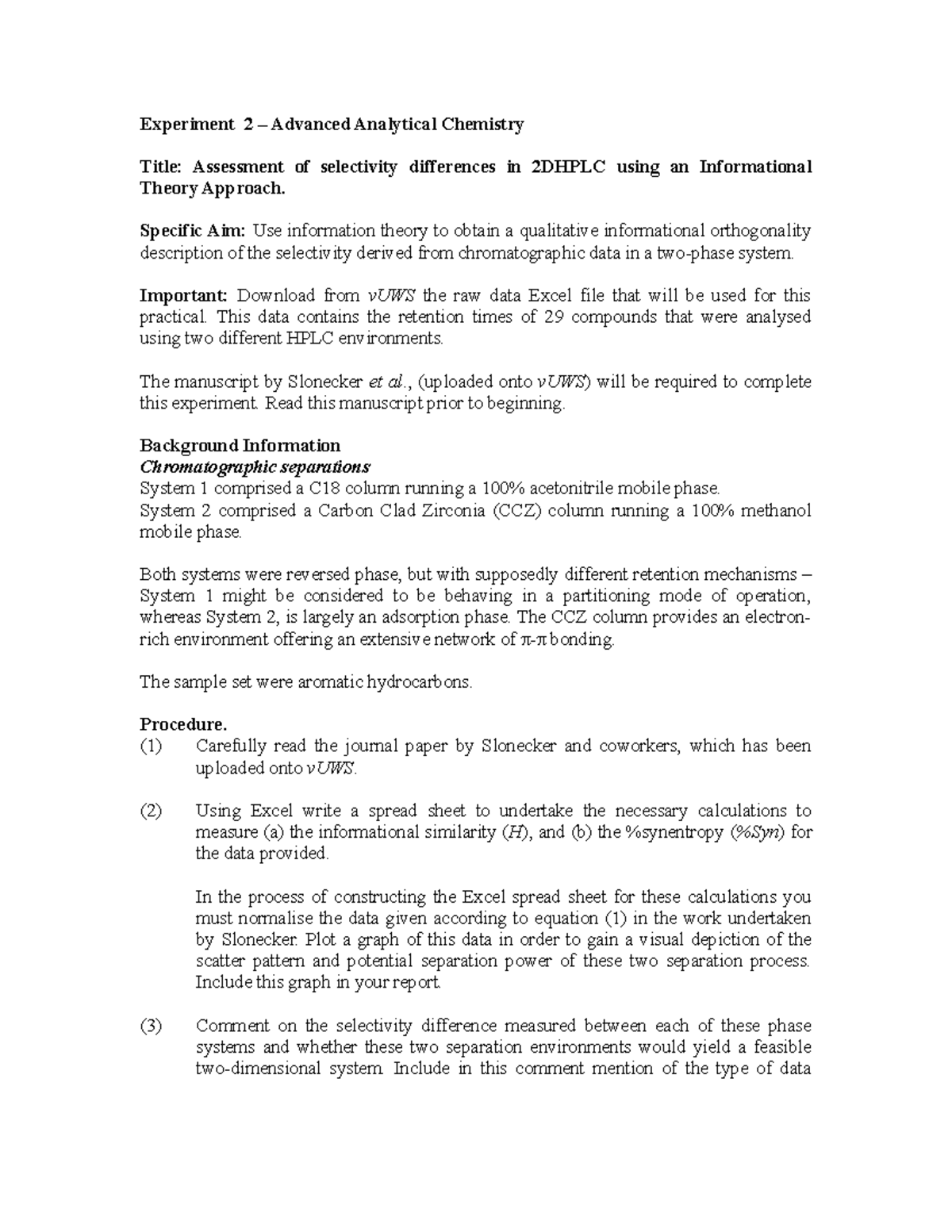 Experiment 2 Information Theory - Experiment 2 – Advanced Analytical ...