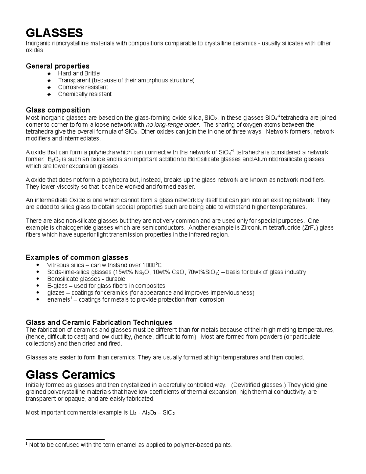 Glasses - Lecture Handout 14 - GLASSES Inorganic noncrystalline ...