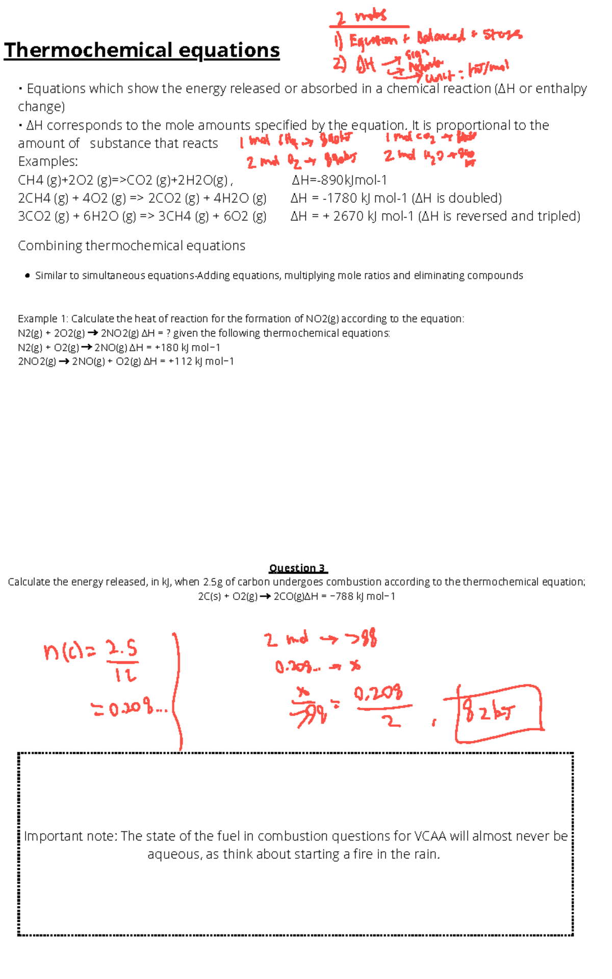 Thermochemical equations - Important note: The state of the fuel in ...