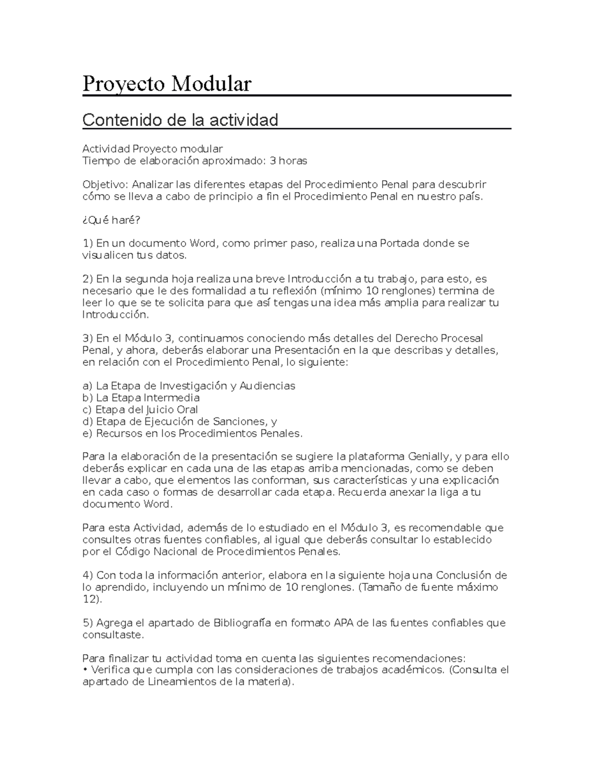 Proyecto Modular - solo son notas - Proyecto Modular Contenido de la ...