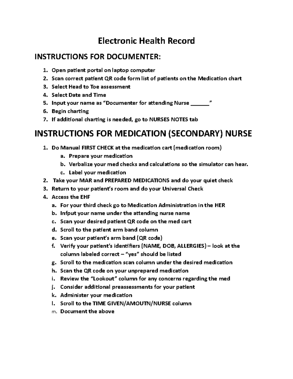EHR+instructions for course - Electronic Health Record INSTRUCTIONS FOR ...