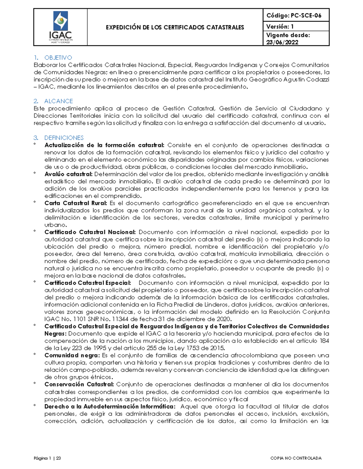 Pc-sce-06 expedicion de los certificados catastrales - EXPEDICI”N DE LOS CERTIFICADOS ...
