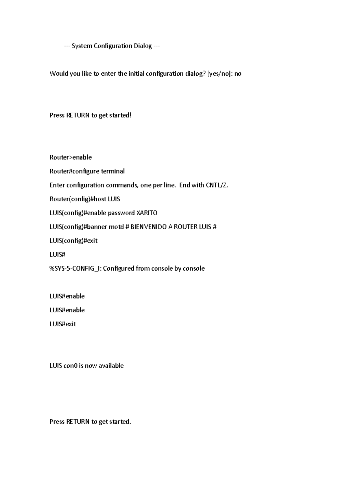 Configuración de Router - System Configuration Dialog - Would you like ...