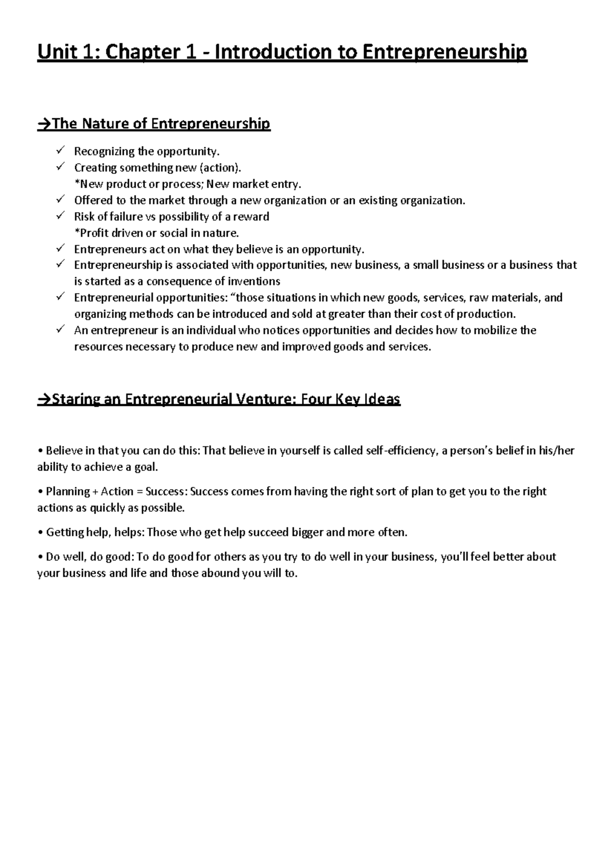 OBS 114 Notes - Unit 1: Chapter 1 - Introduction to Entrepreneurship → ...