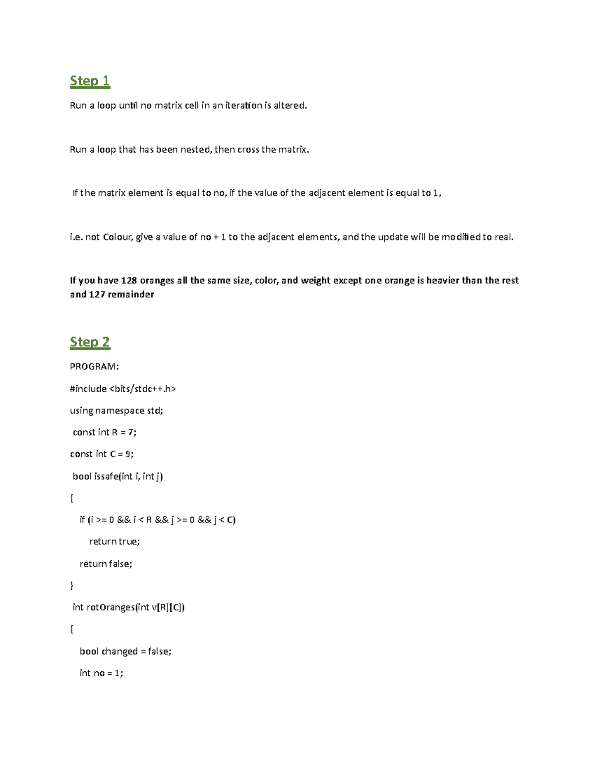 Sample/practice exam 2020, questions - Step 1 Run a loop until no matrix cell in an iteration is ...
