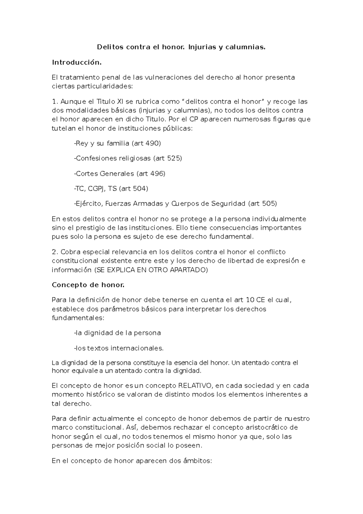 Tema 15 Injurias y calumnias - Delitos contra el honor. Injurias y calumnias. Introducción. El ...