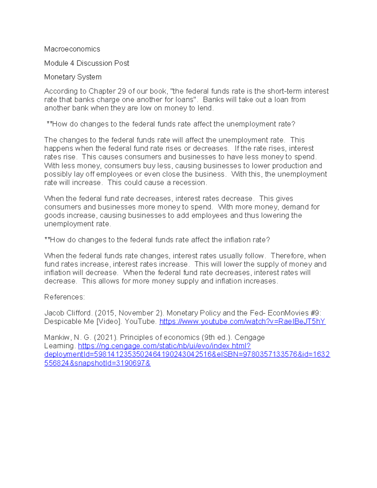 Module 4 Discussion Monetary System - Macroeconomics Module 4 Discussion Post Monetary System ...