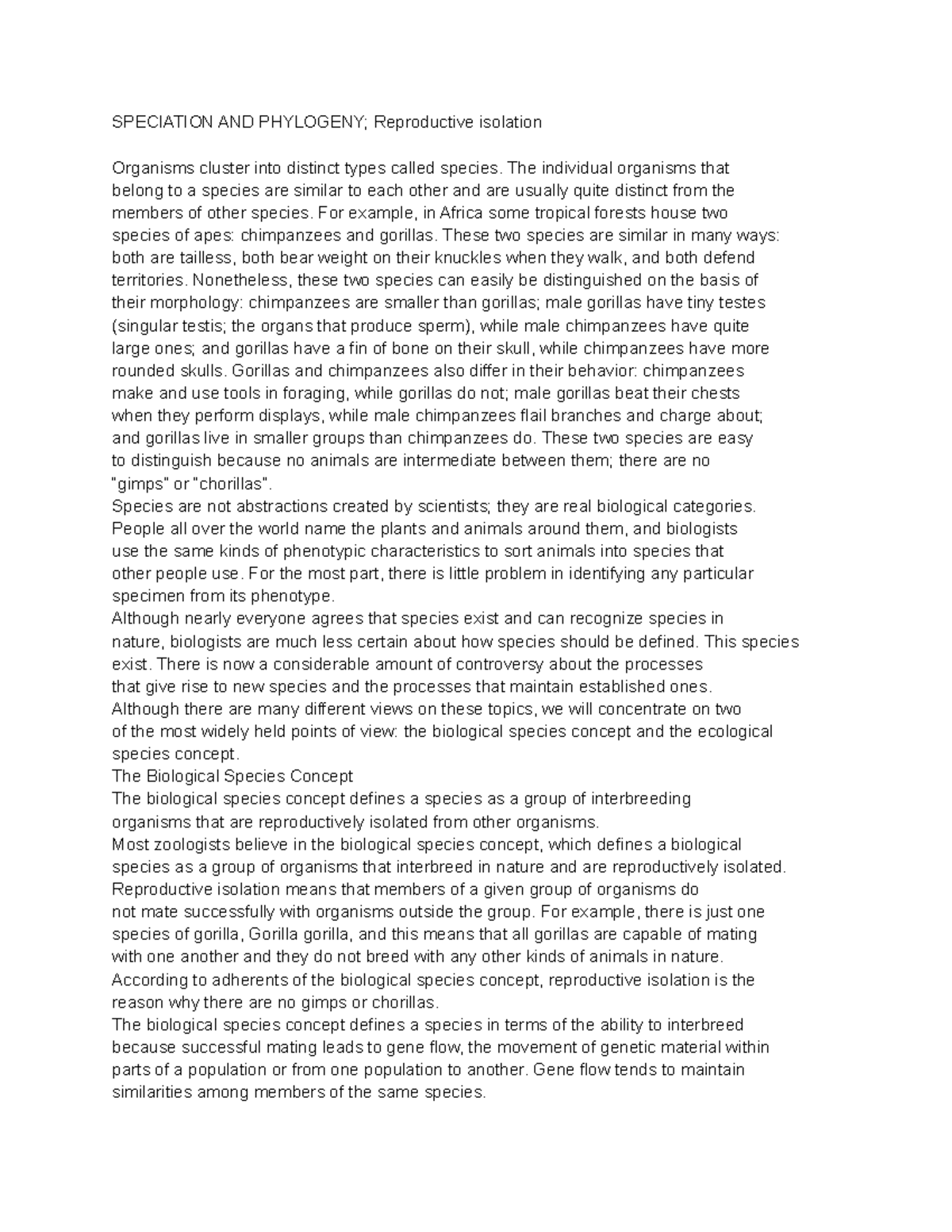 Speciation AND Phylogeny; Reproductive isolation - SPECIATION AND ...