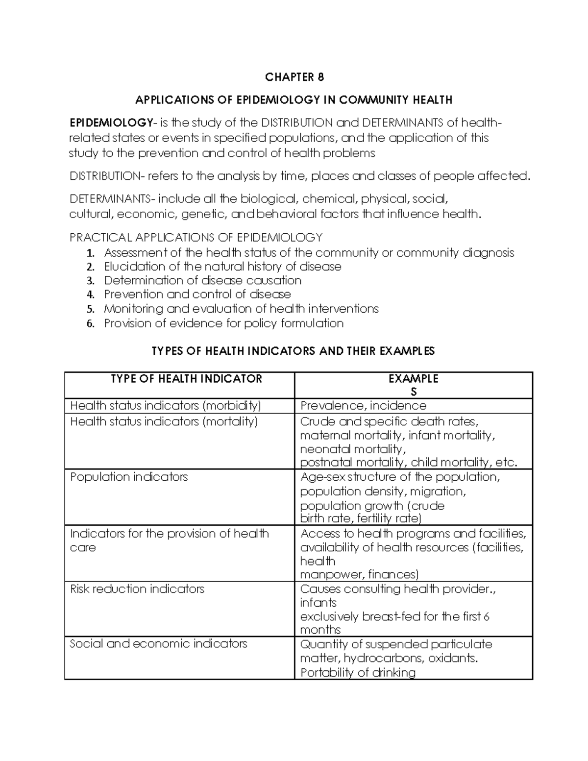 Applications OF Epidemiology IN Community Health - CHAPTER 8 ...