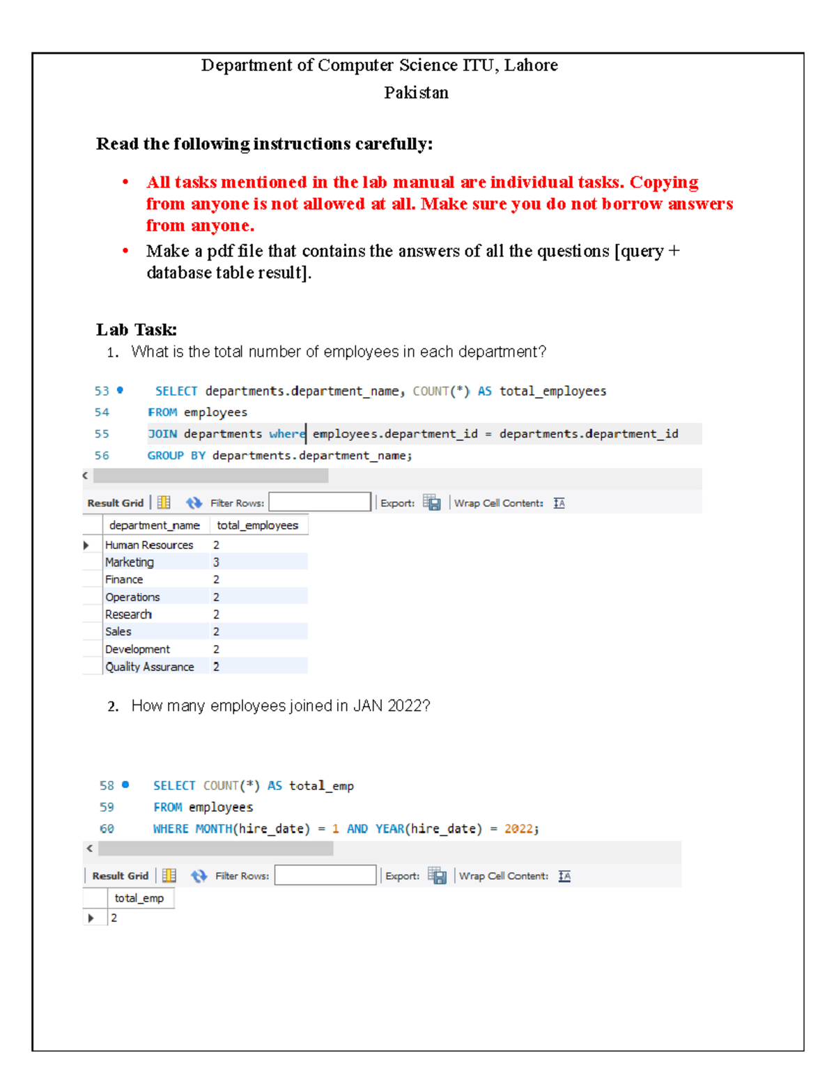 BSCS21008 DB LAB 04 - this is data base lab - Department of Computer Science ITU, Lahore ...