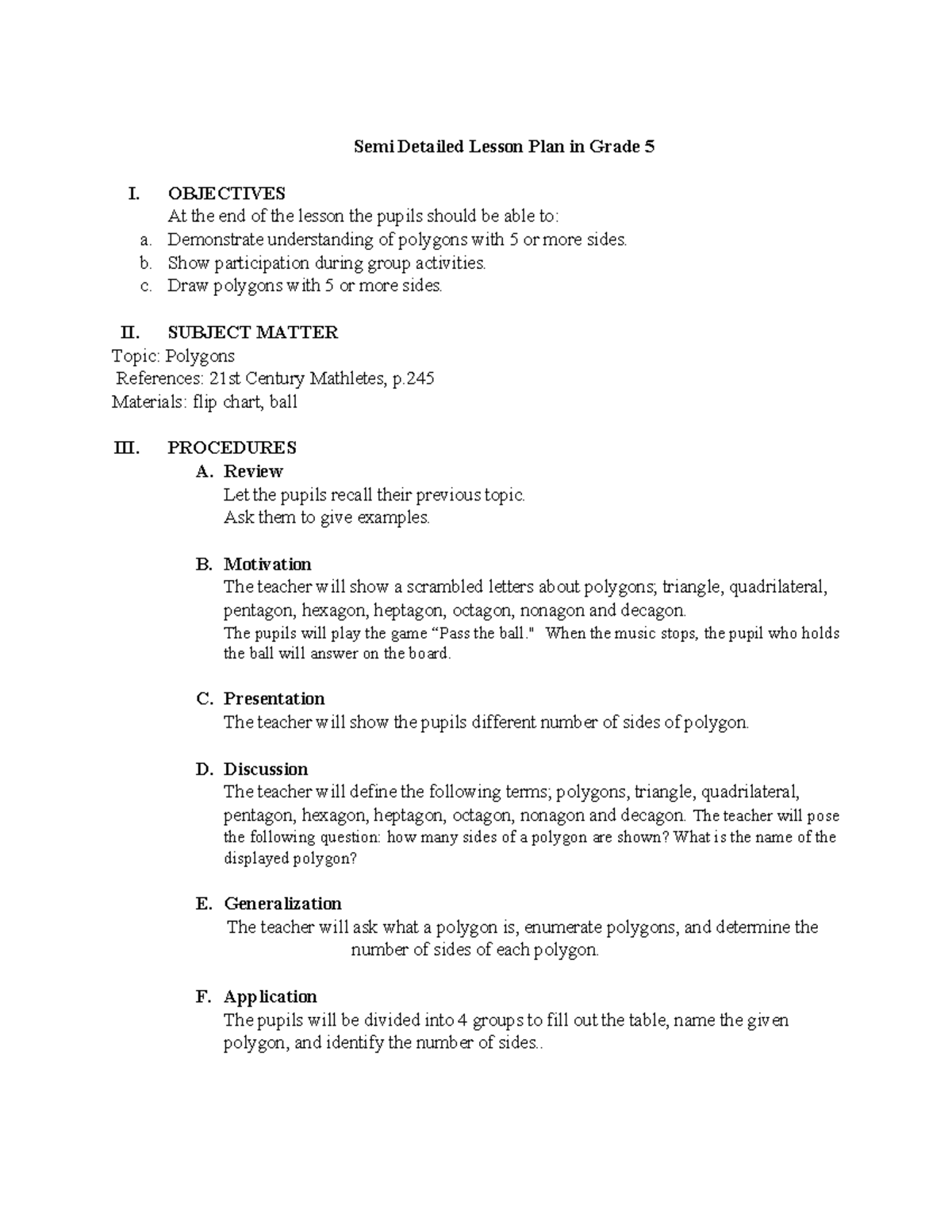 Semi-detailed lesson plan in Mathematics 5 - Semi Detailed Lesson Plan ...