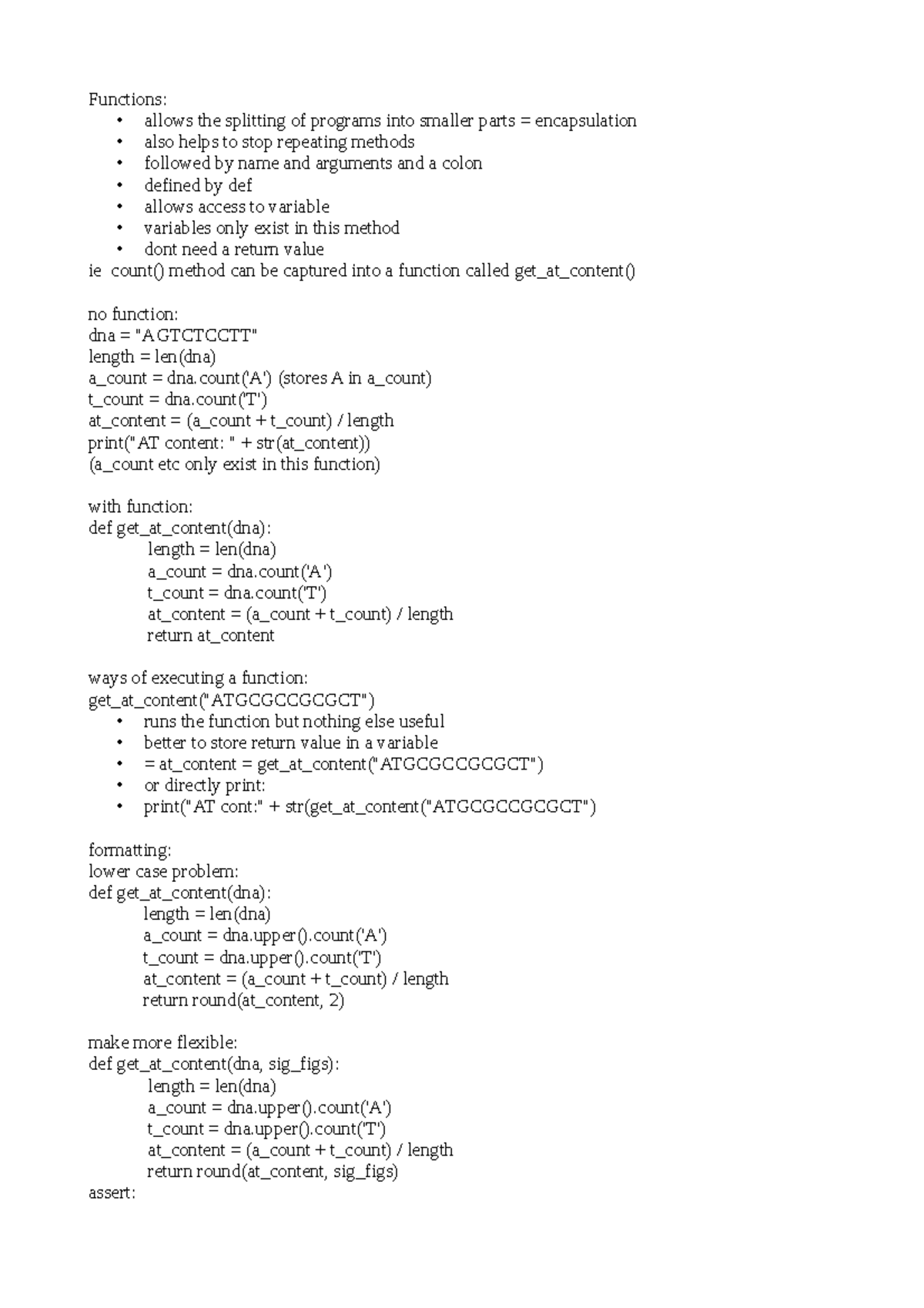 Python advanced - revision work - Functions: - allows the splitting of ...