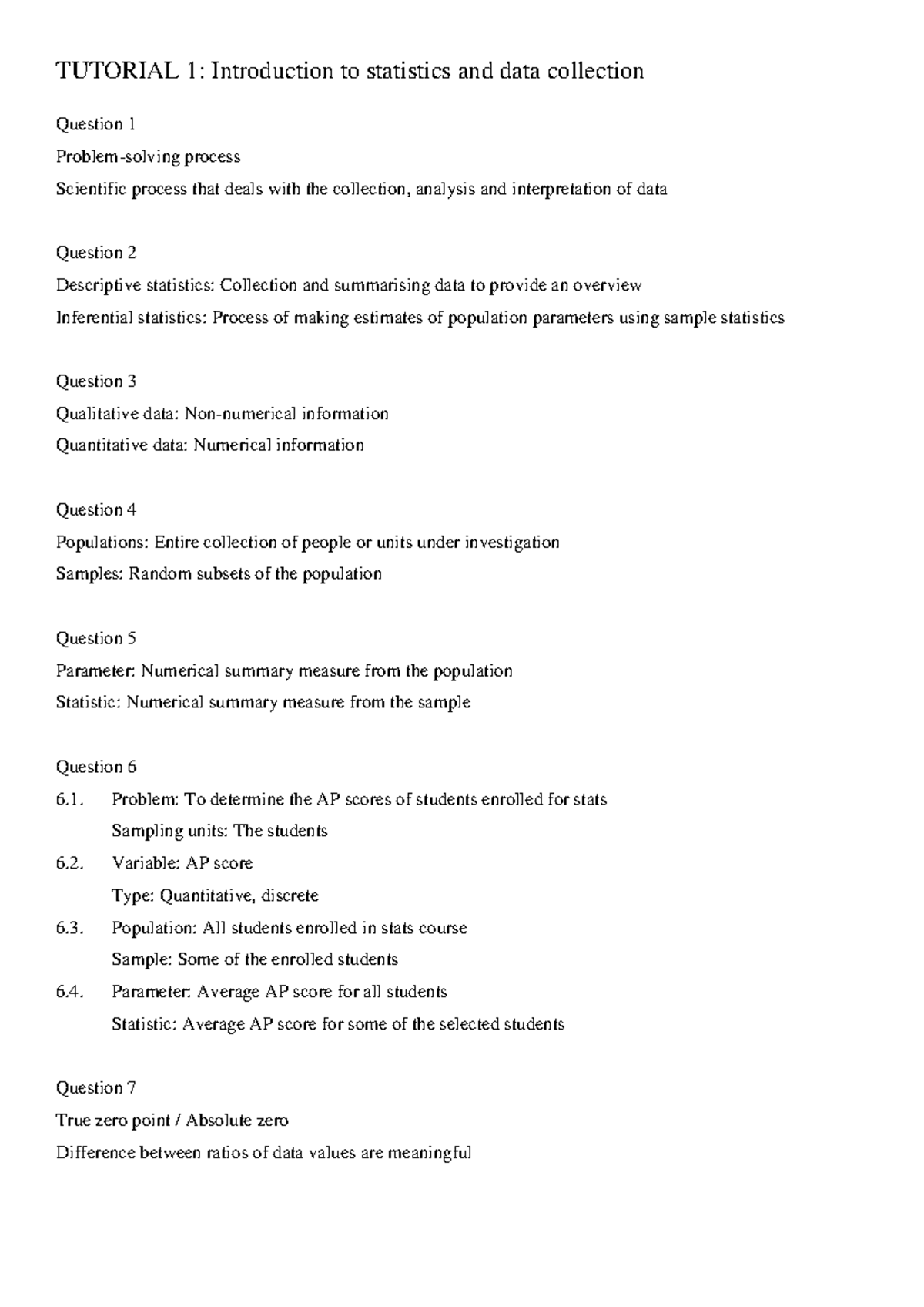 Practice Tutorial Pack Solutions 2023 - TUTORIAL 1: Introduction to statistics and data ...
