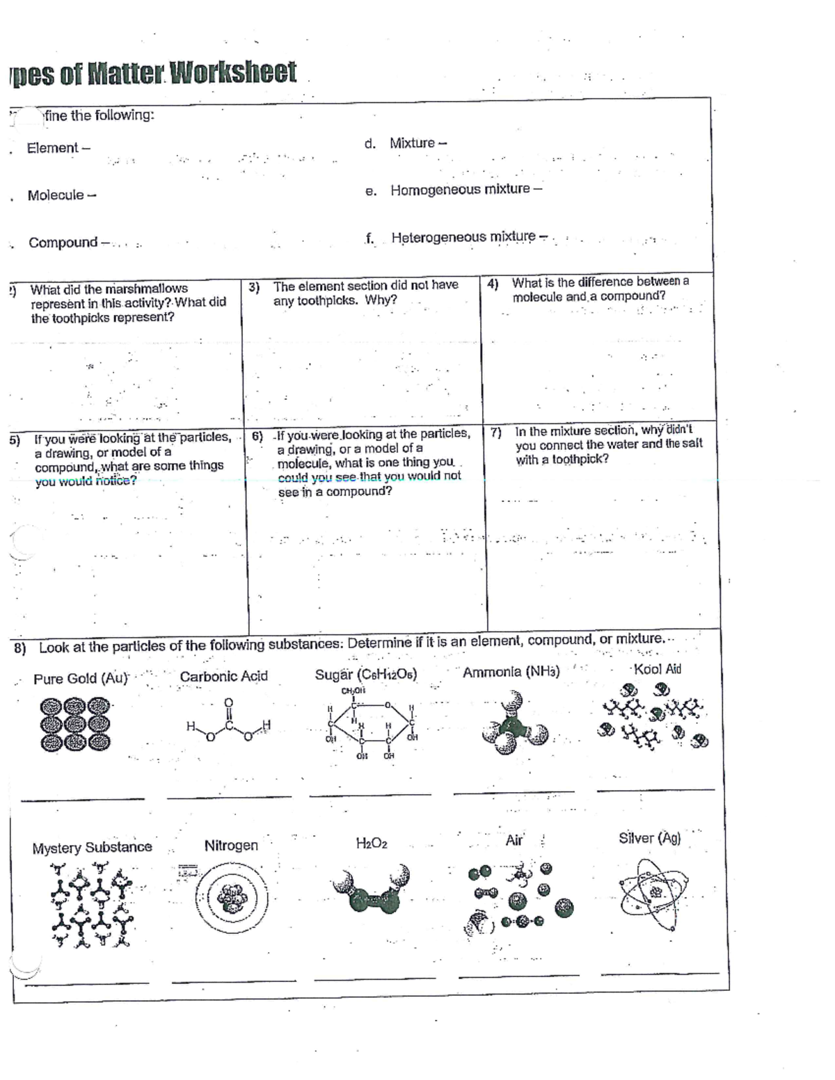 Types of matter worksheet - CHEM 1073 - Studocu