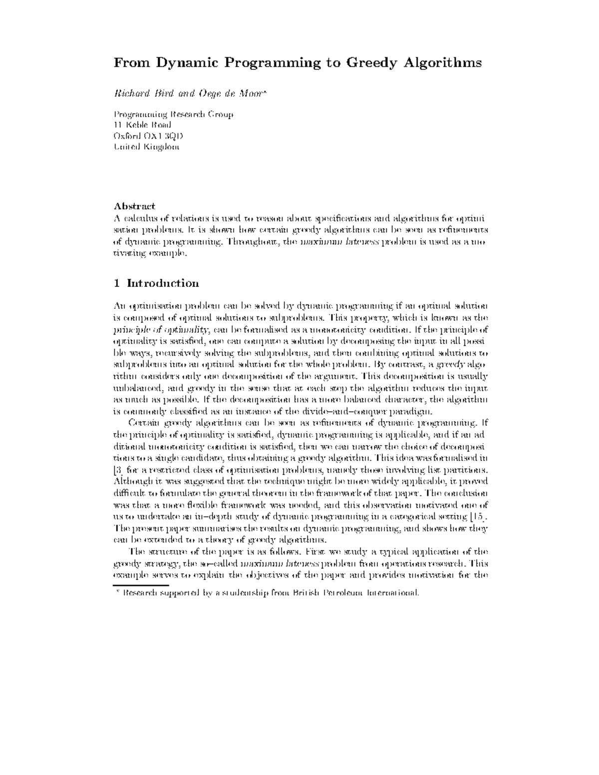 Greedy And Dynammic Algoritham From Dynamic Programming To Greedy Algorithms Richard Bird And 2290