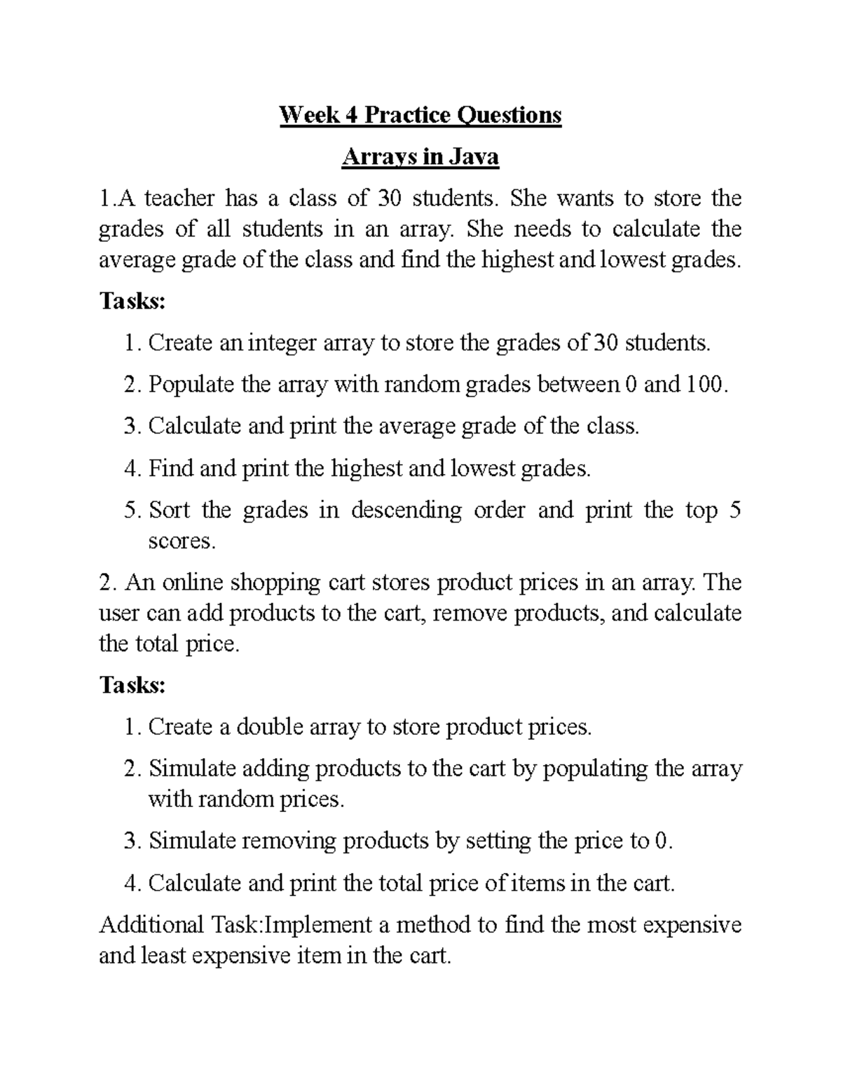 Week4 These Are Some Practice Questions Based On Java Week 4 Practice Questions Arrays In