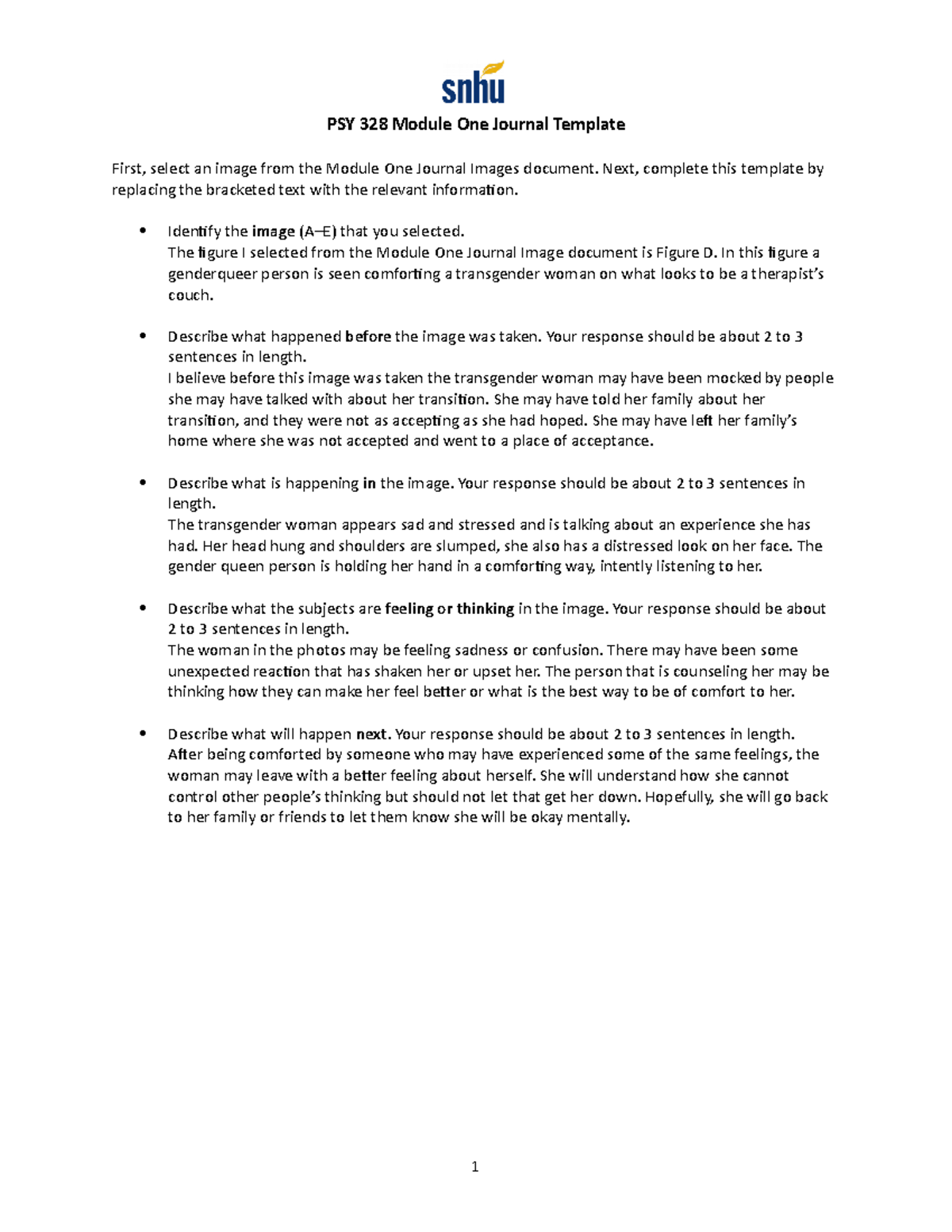 PSY 328 Module One Journal - Next, complete this template by replacing the bracketed text with ...