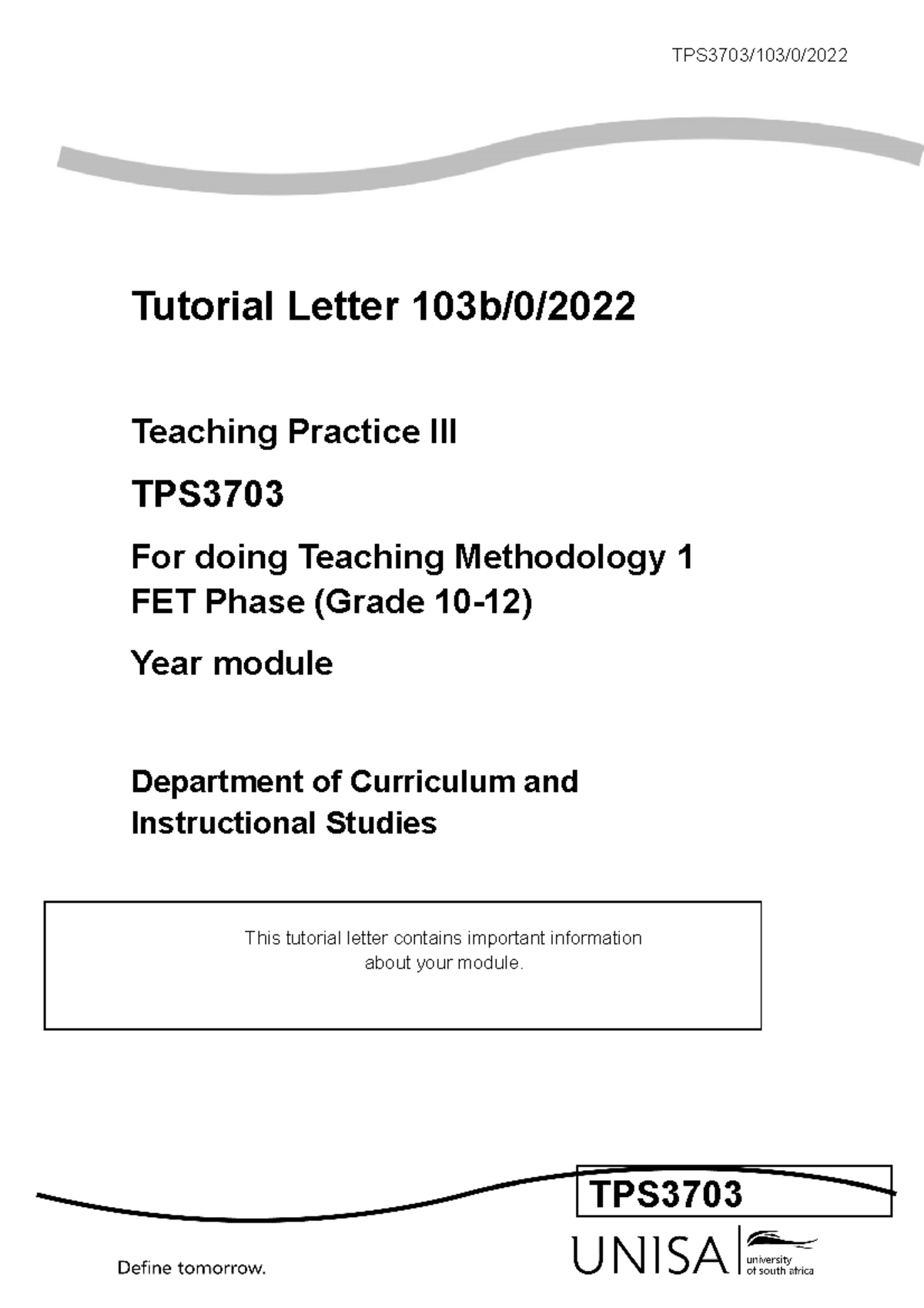 TPS3703 2022 TL 104 Covid - TPS3703/103/0/ Tutorial Letter 103b/0 ...
