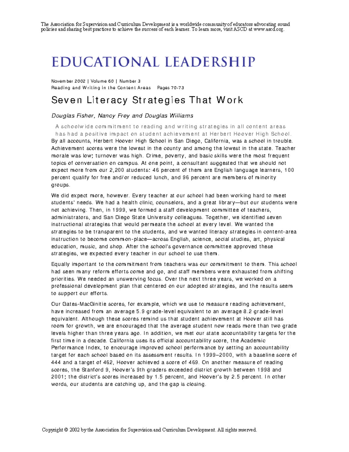 Seven Strategies - November 2002 | Volume 60 | Number 3 Reading and ...