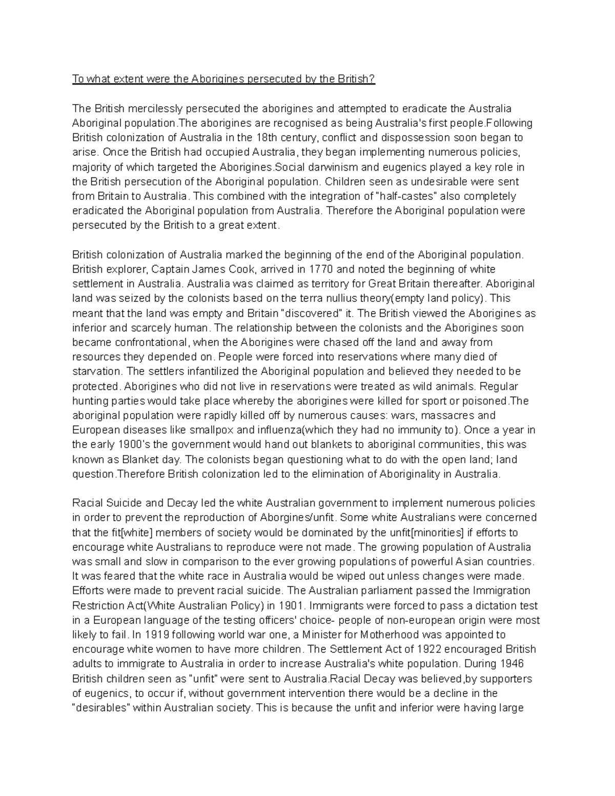 Grade 11- Aboriginal Essay - To what extent were the Aborigines ...