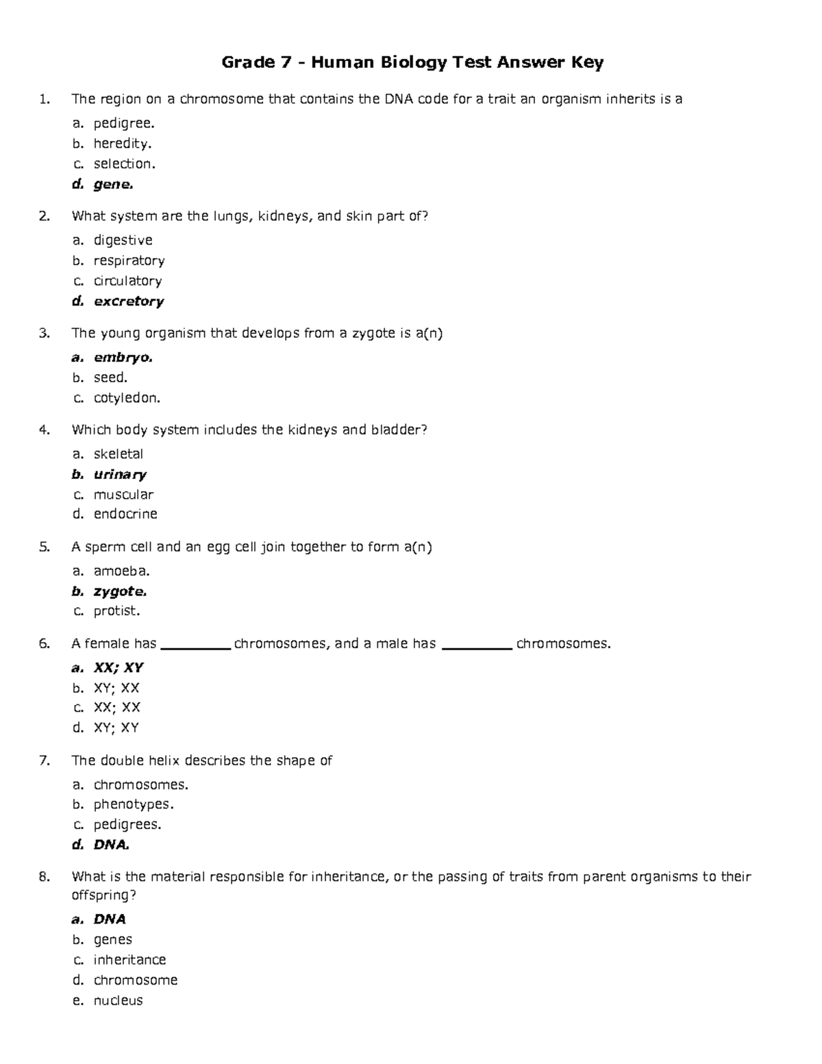 Grade 7 - Human Biology Practice Test MS - The region on a chromosome ...